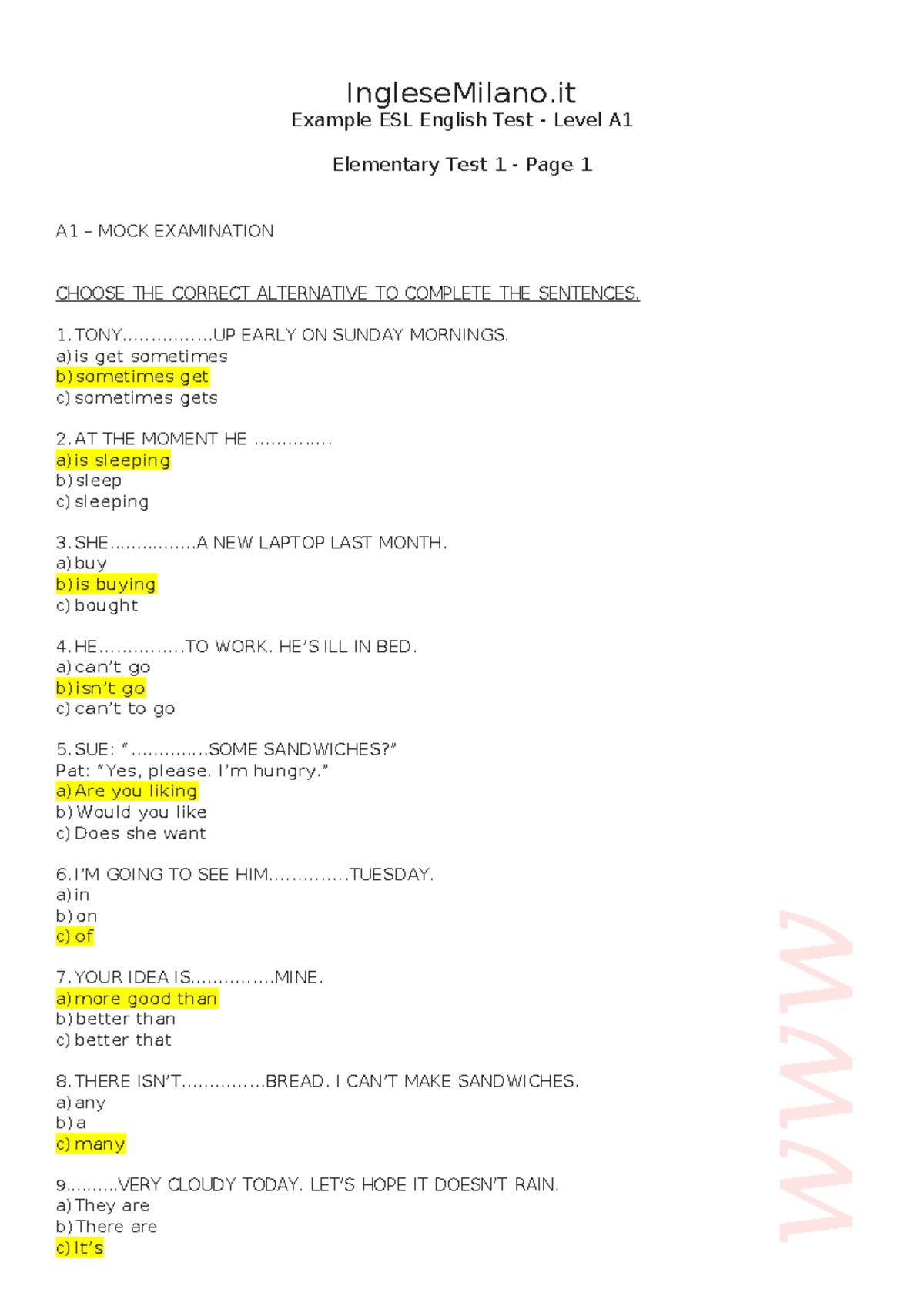 Examen diagnostico de ingles Andres 1 - copia - Example ESL English ...