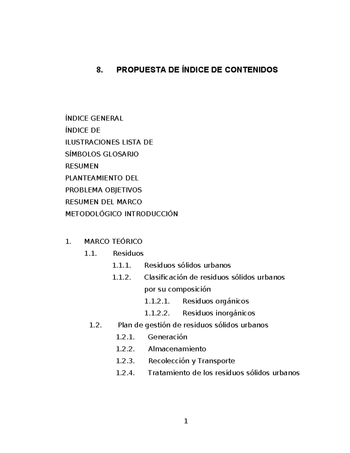 Indice modificado - Modelo de índice de tesis - 8. PROPUESTA DE ÍNDICE ...