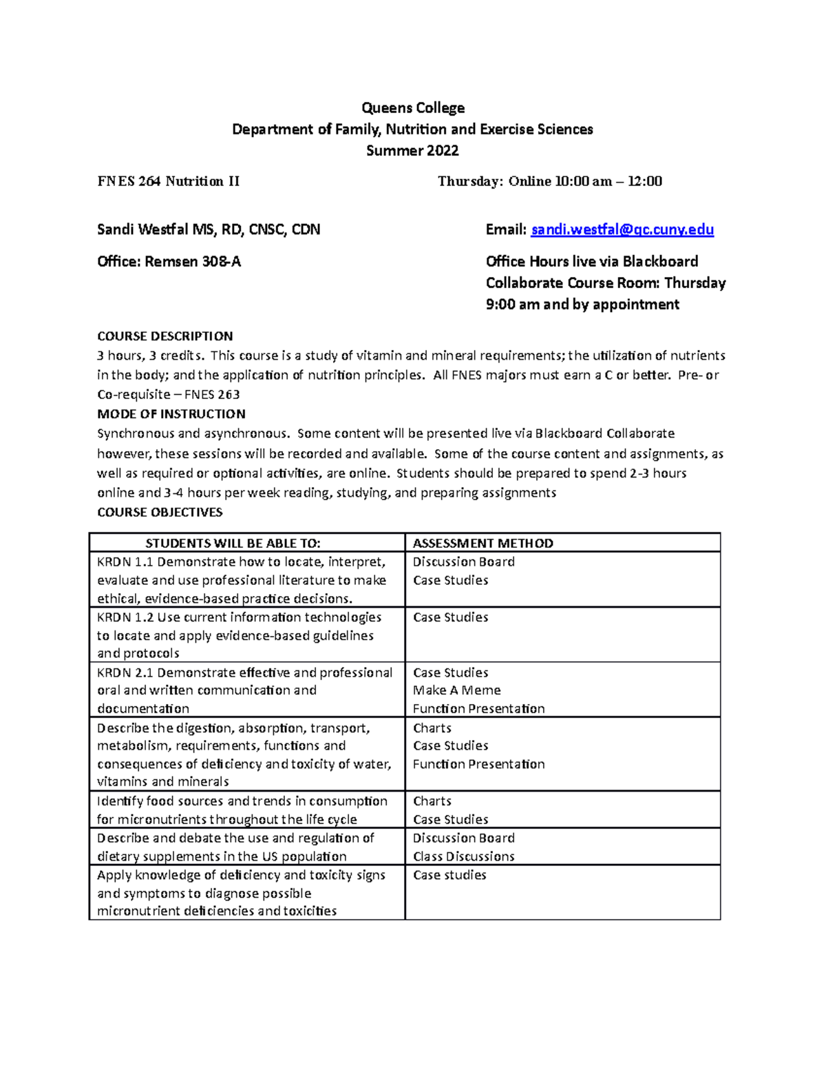 Syllabus 264 Summer 2022 - Queens College Department of Family ...
