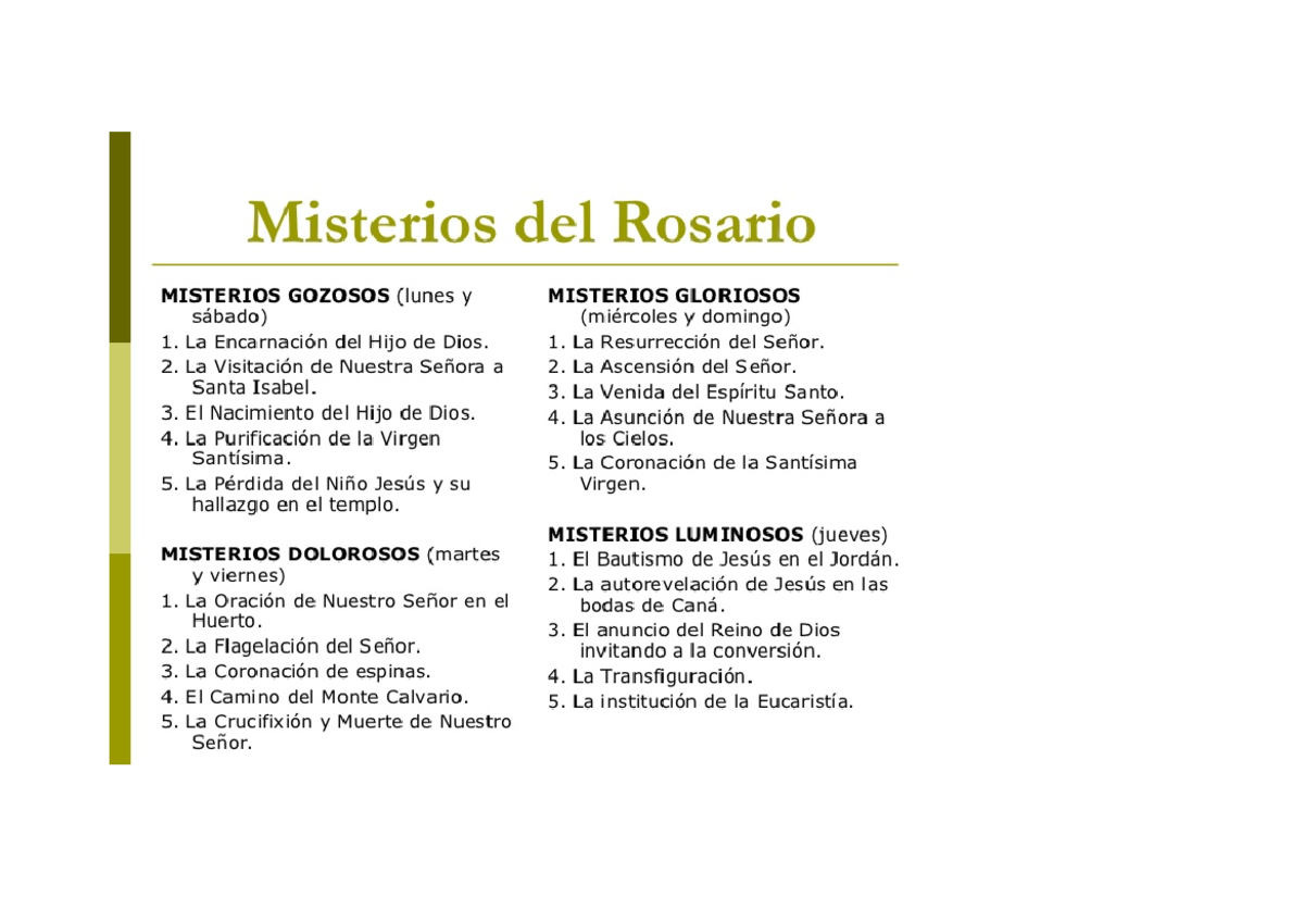 Los Misterios del Rosario - Doctrina social de la Iglesia - Studocu