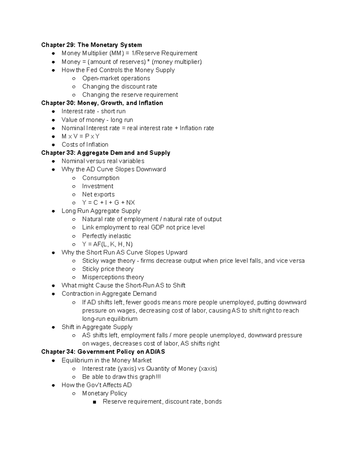 ECON Final Review - Chapter 29: The Monetary System Money Multiplier ...