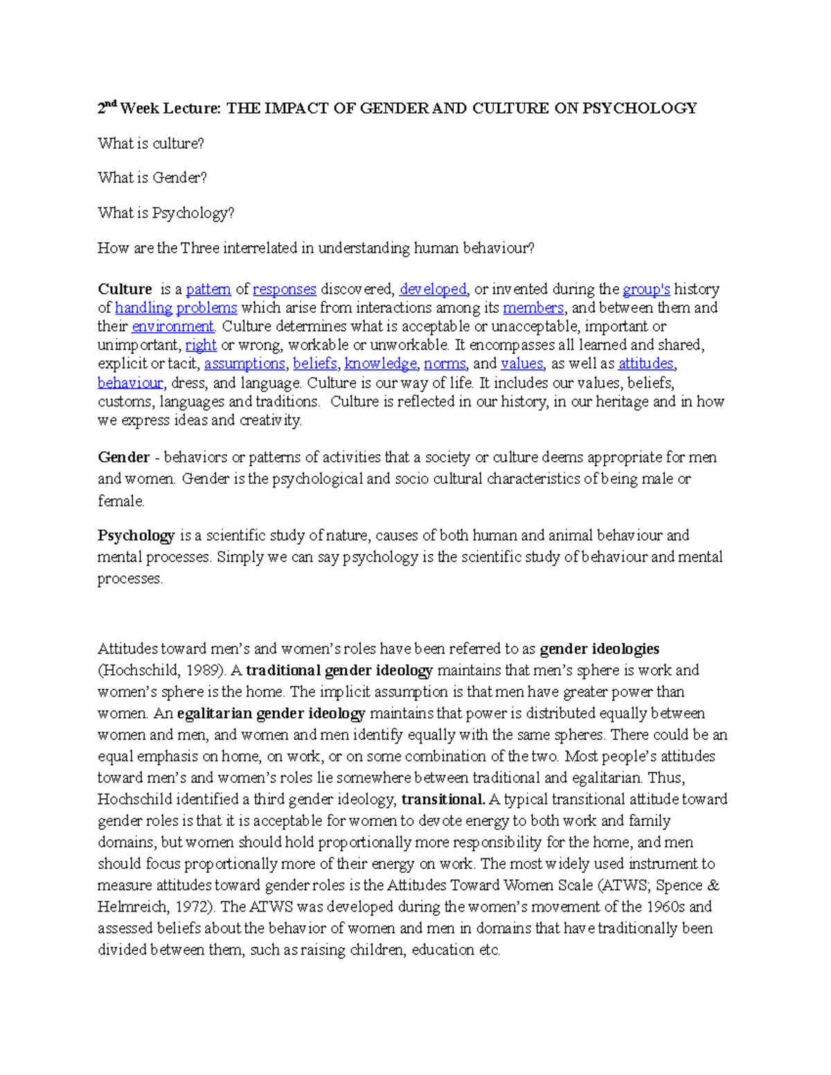 2nd Week Lecture on Psychology of Gender[ 1156] - 2nd Week Lecture: THE ...