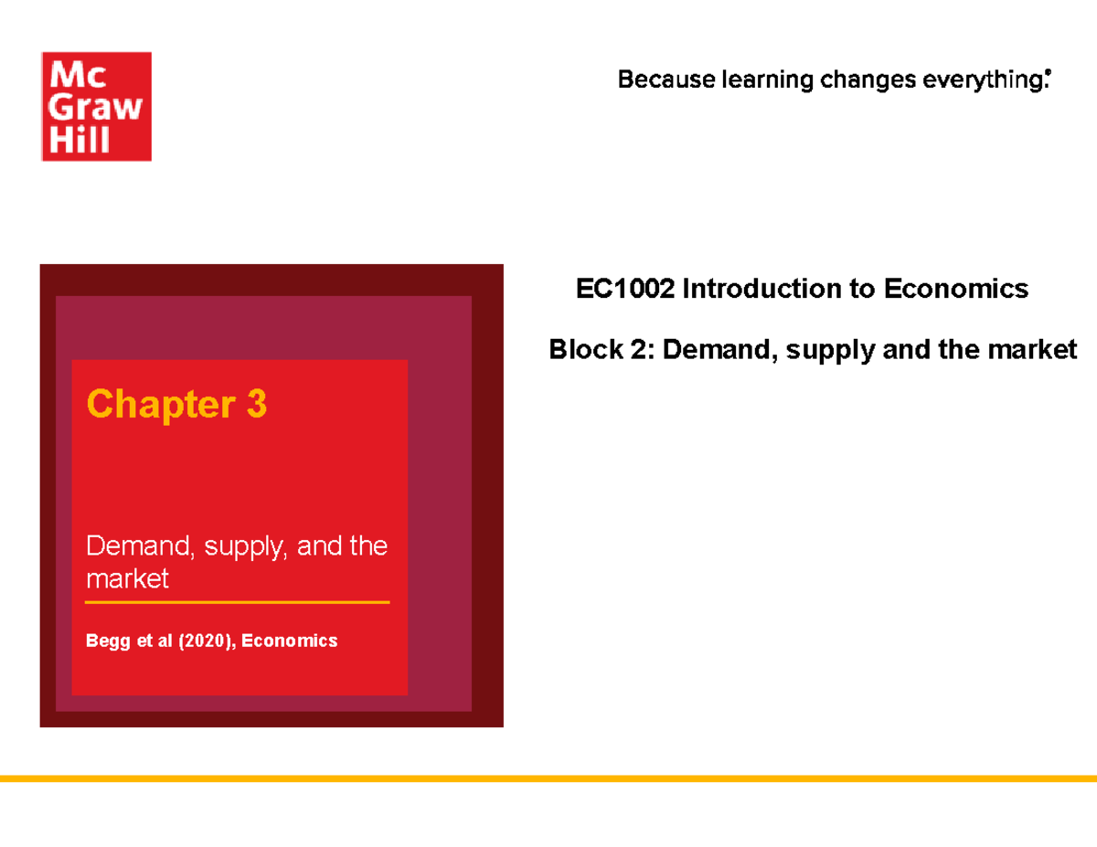 Block 2, Chapter 3 Demand, Supply and the Market - EC1002 Introduction to Economics Chapter 3 ...