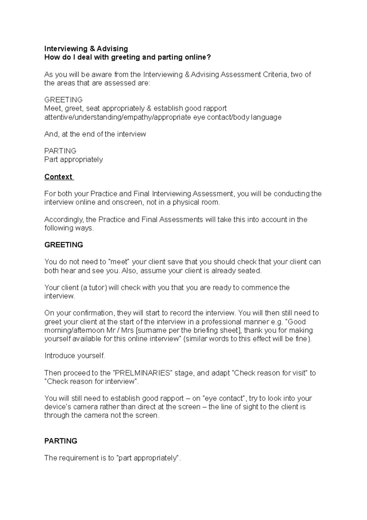 Meeting Greeting Parting Online - Interviewing & Advising How do I deal ...