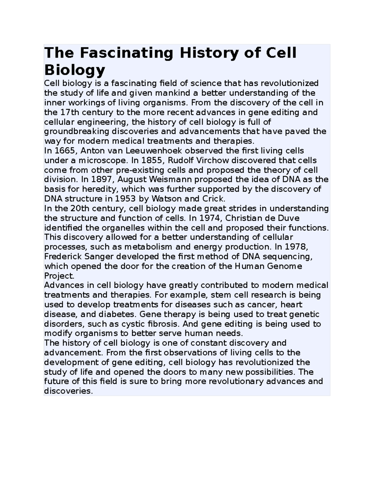 The History of Cell Biology - The Fascinating History of Cell Biology ...