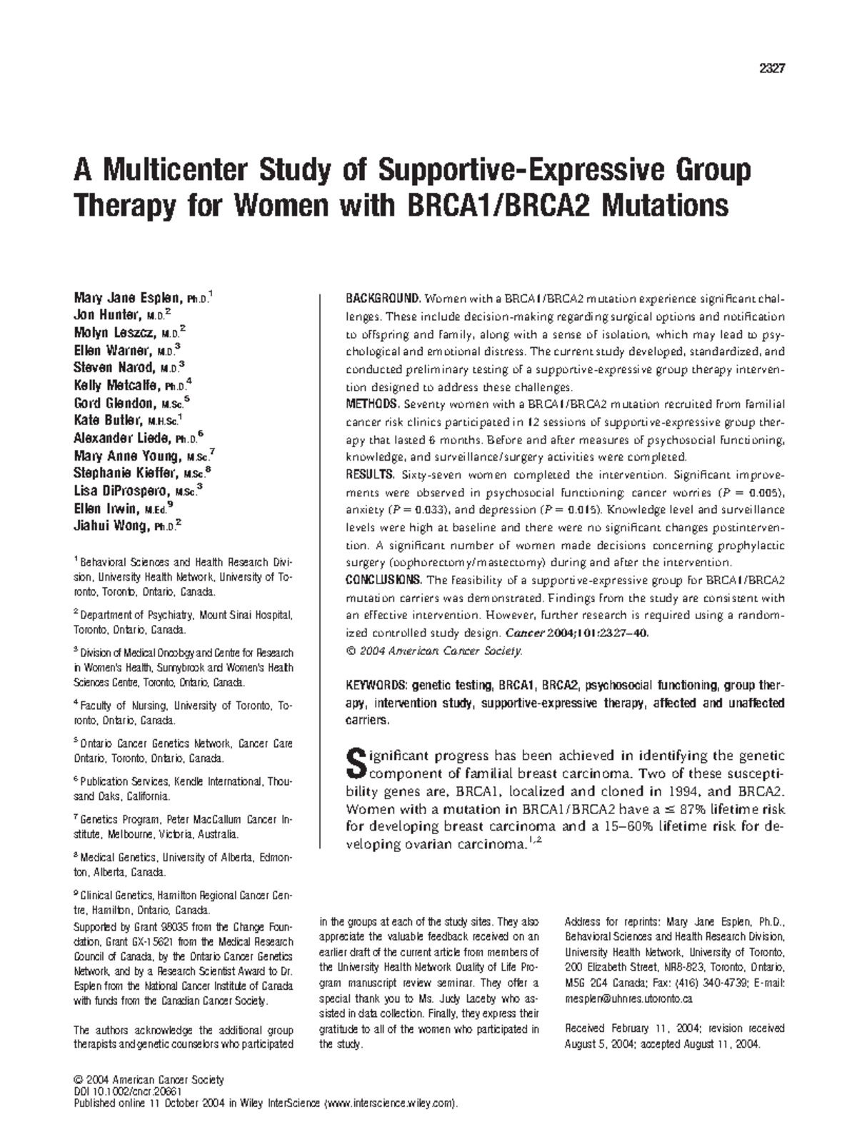 A multicenter study of supportive expres - A Multicenter Study of ...