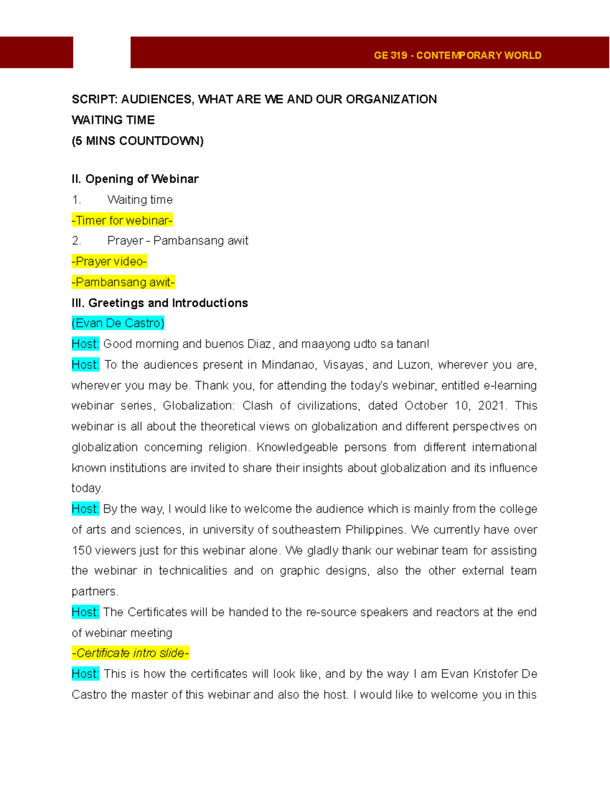 Sample Webinar Script - SCRIPT: AUDIENCES, WHAT ARE WE AND OUR ...