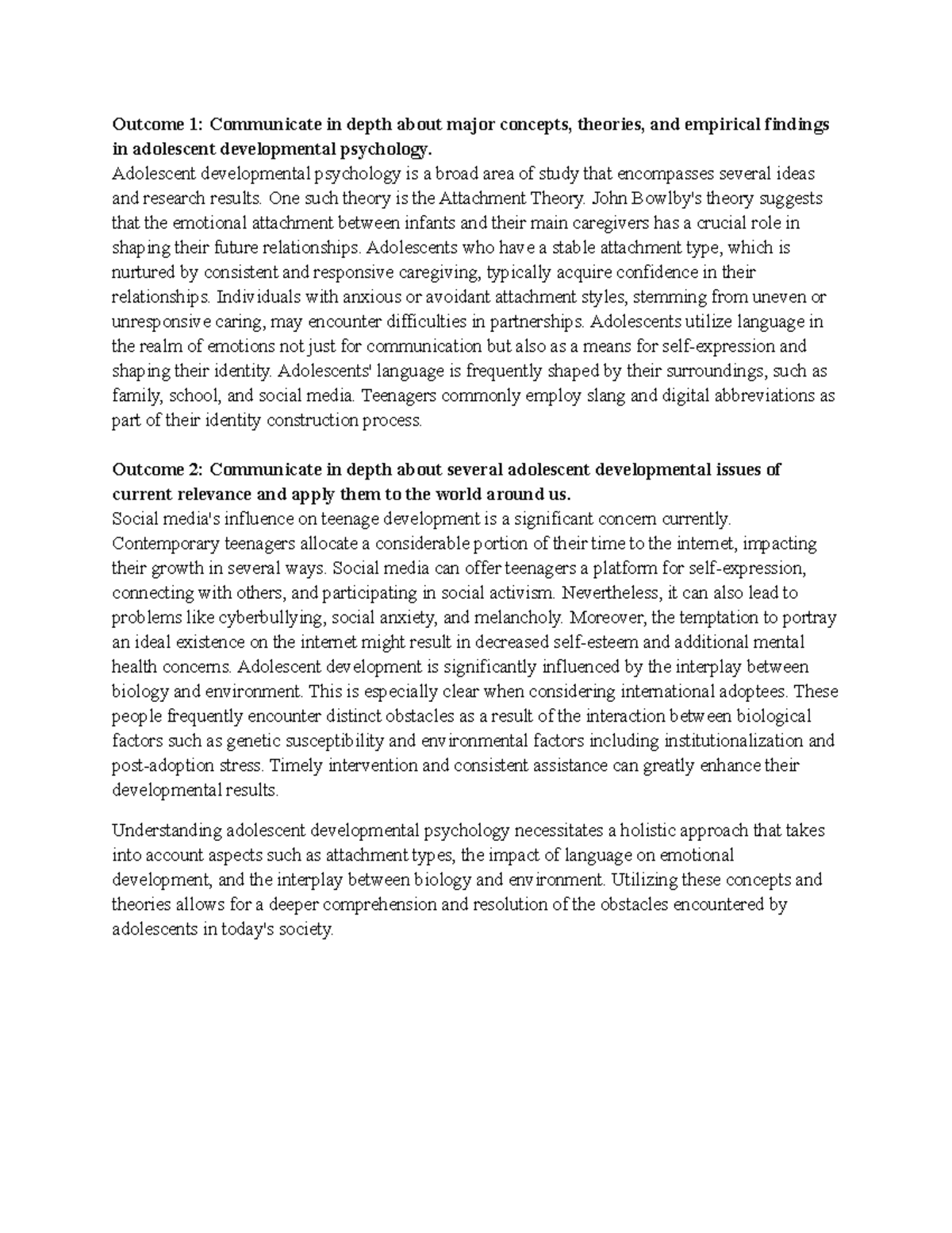 Discussion 8 - Outcome 1: Communicate in depth about major concepts ...