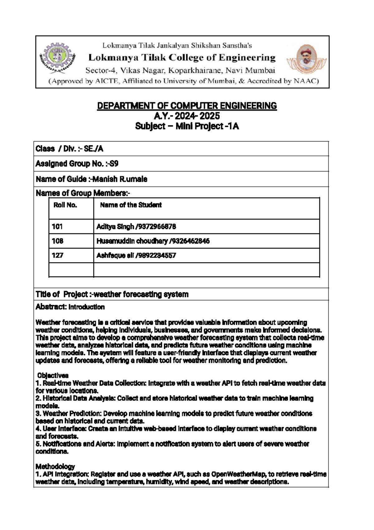 Abstract.x - Gstsjsnnsn - DEPARTMENT OF COMPUTER ENGINEERING A.- 2024- 2025 Subject – Mini ...