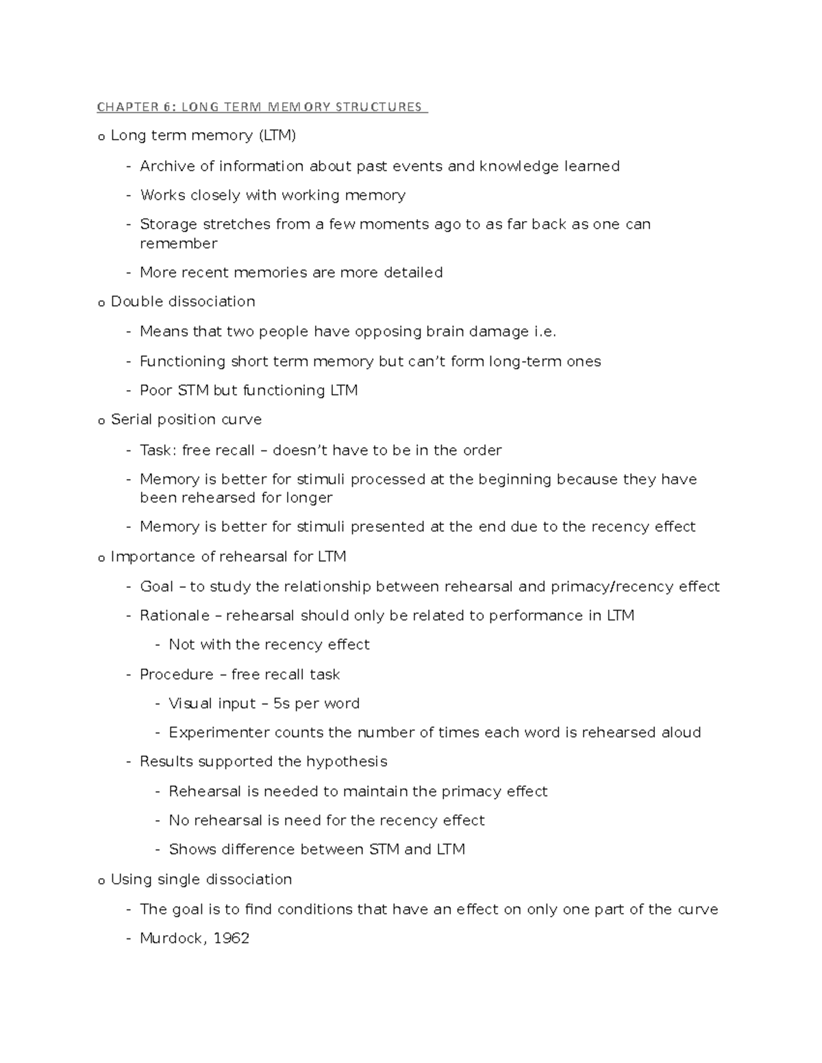 Ch6 Notes Chapter 6 Long Term Memory Structures O Long Term Memory Ltm Archive Of 