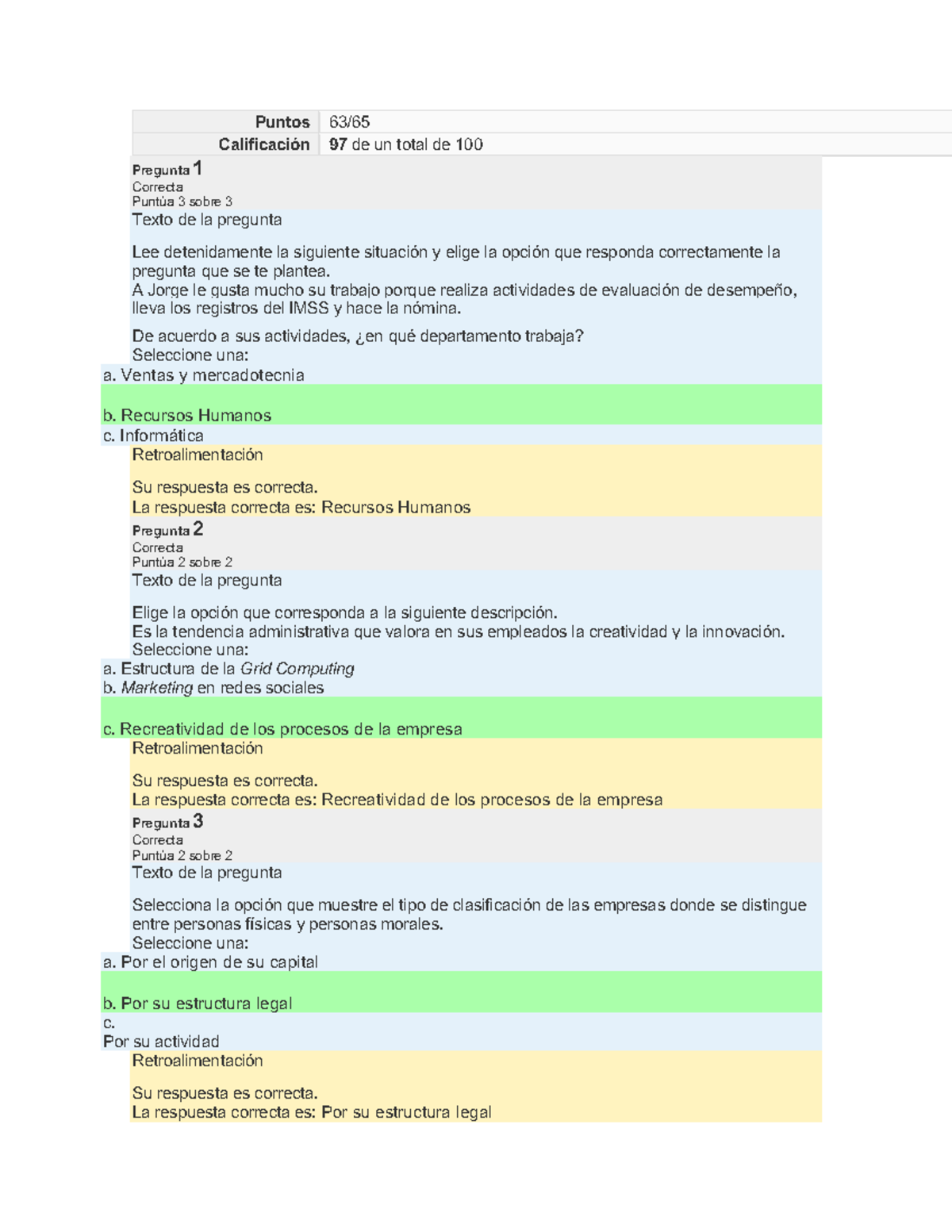 Examen Final Fundamentos de Administración - Puntos 63/ Calificación 97 ...
