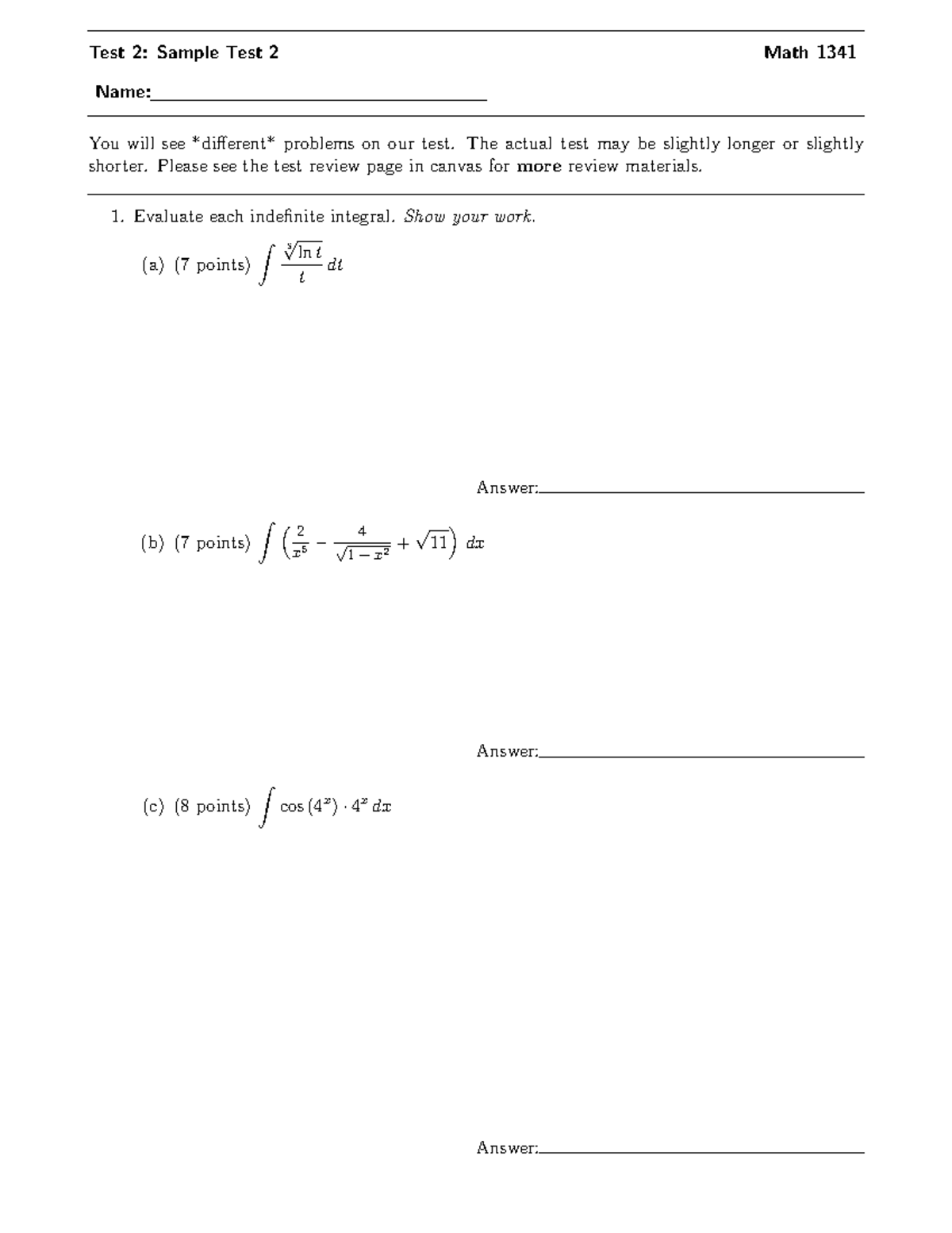 Test2Sample Test 2 - Sample test from Spring 2022 - Test 2: Sample Test ...