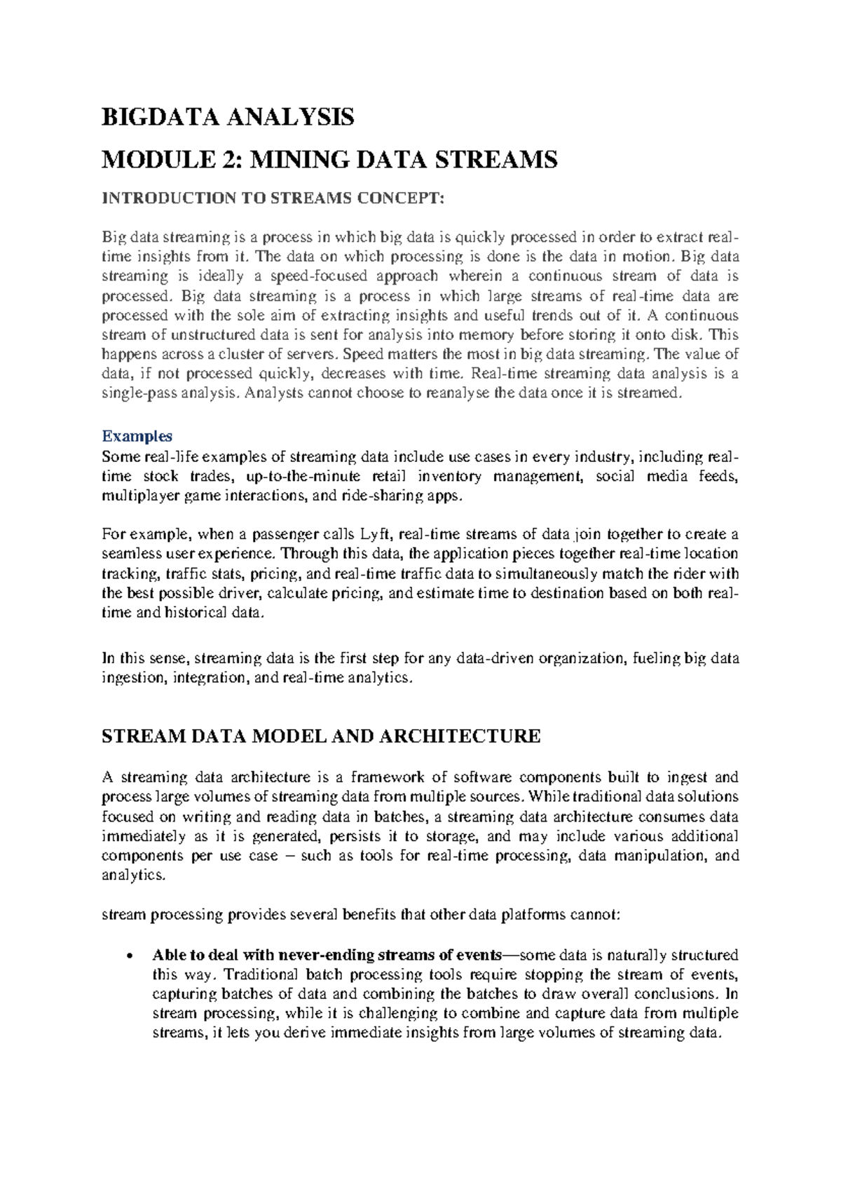 Bigdata Analysis Bigdata Analysis Module 2 Mining Data Streams