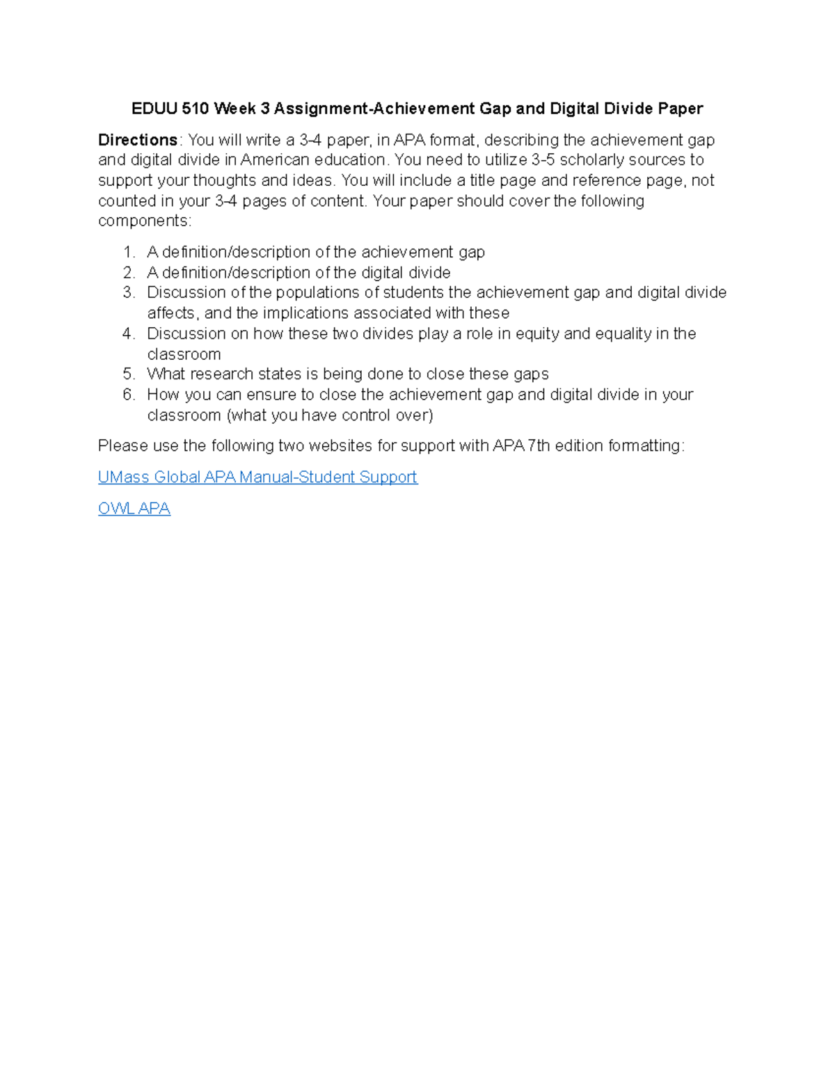 EDUU 510 Week 3 Assignment - EDUU 510 Week 3 Assignment-Achievement Gap ...