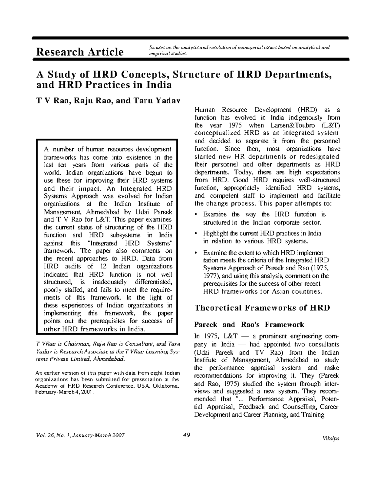 A Study of HRD Concepts, Structure of HRD Departments - Research ...