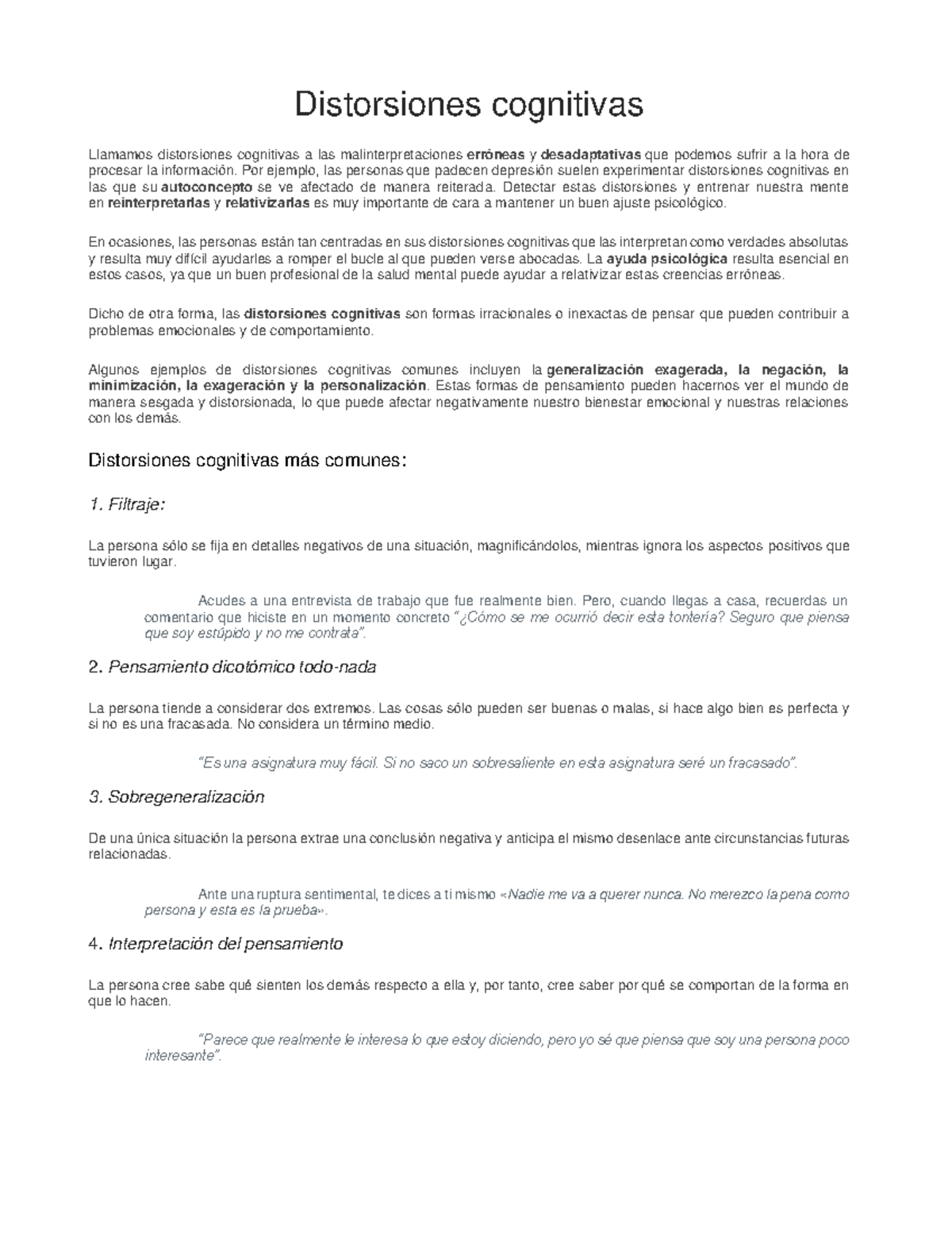 Distorsiones cognitivas - Por ejemplo, las personas que padecen depresión suelen experimentar ...