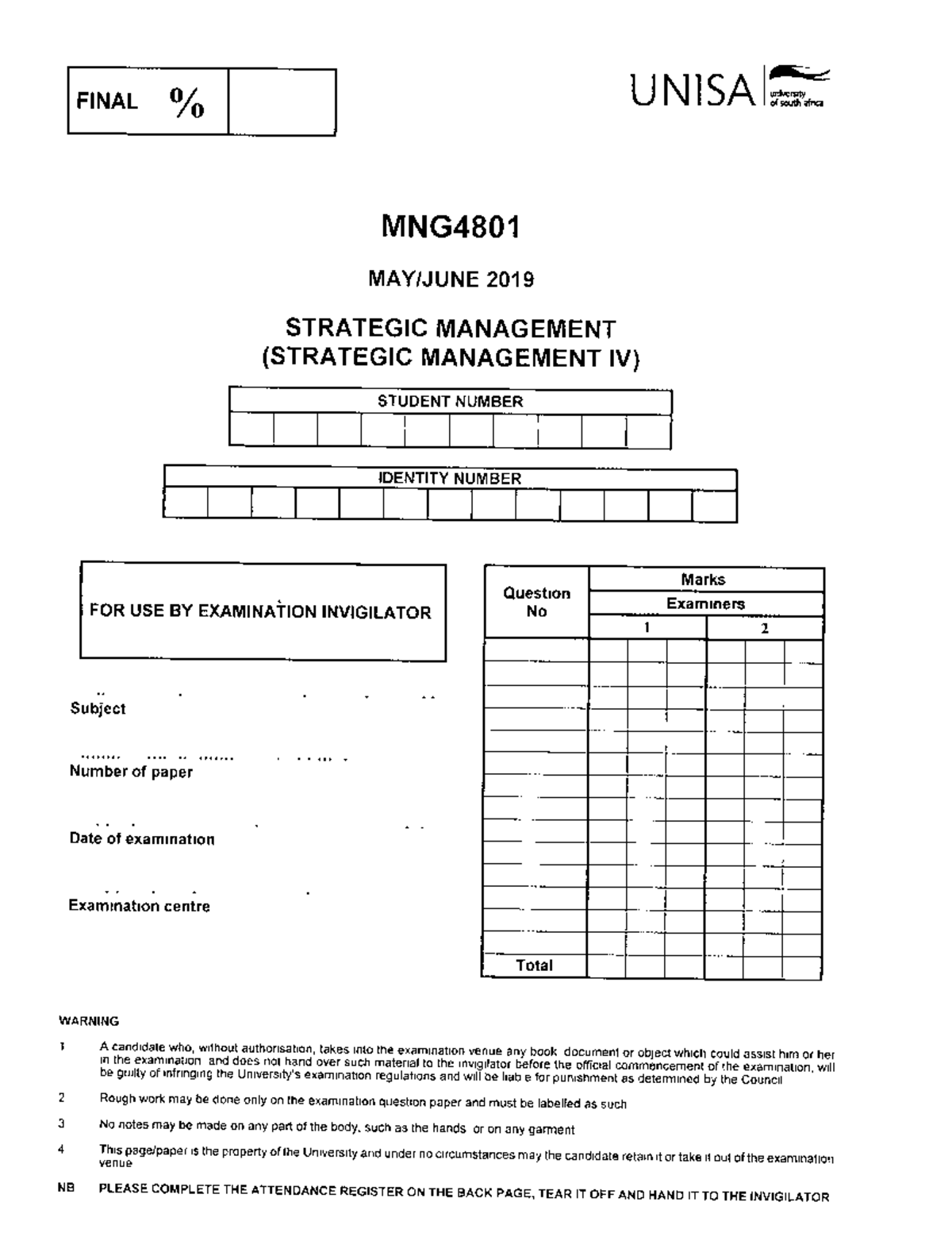 MNG4801 Exam 1 May 2019, questions - MNG4801 - Studocu