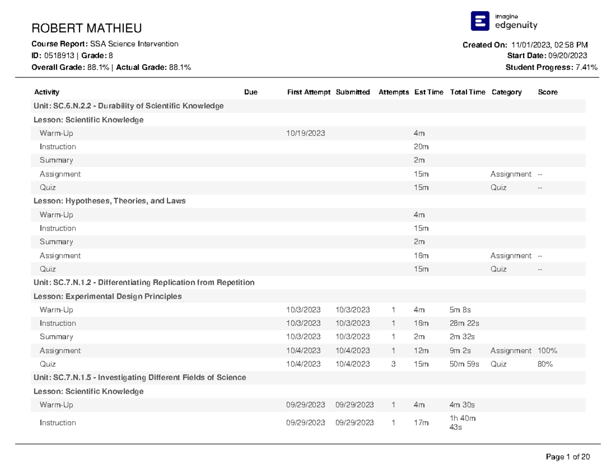 Course Report 11 01 2023 Mathieurobert SSAScience Intervention ...