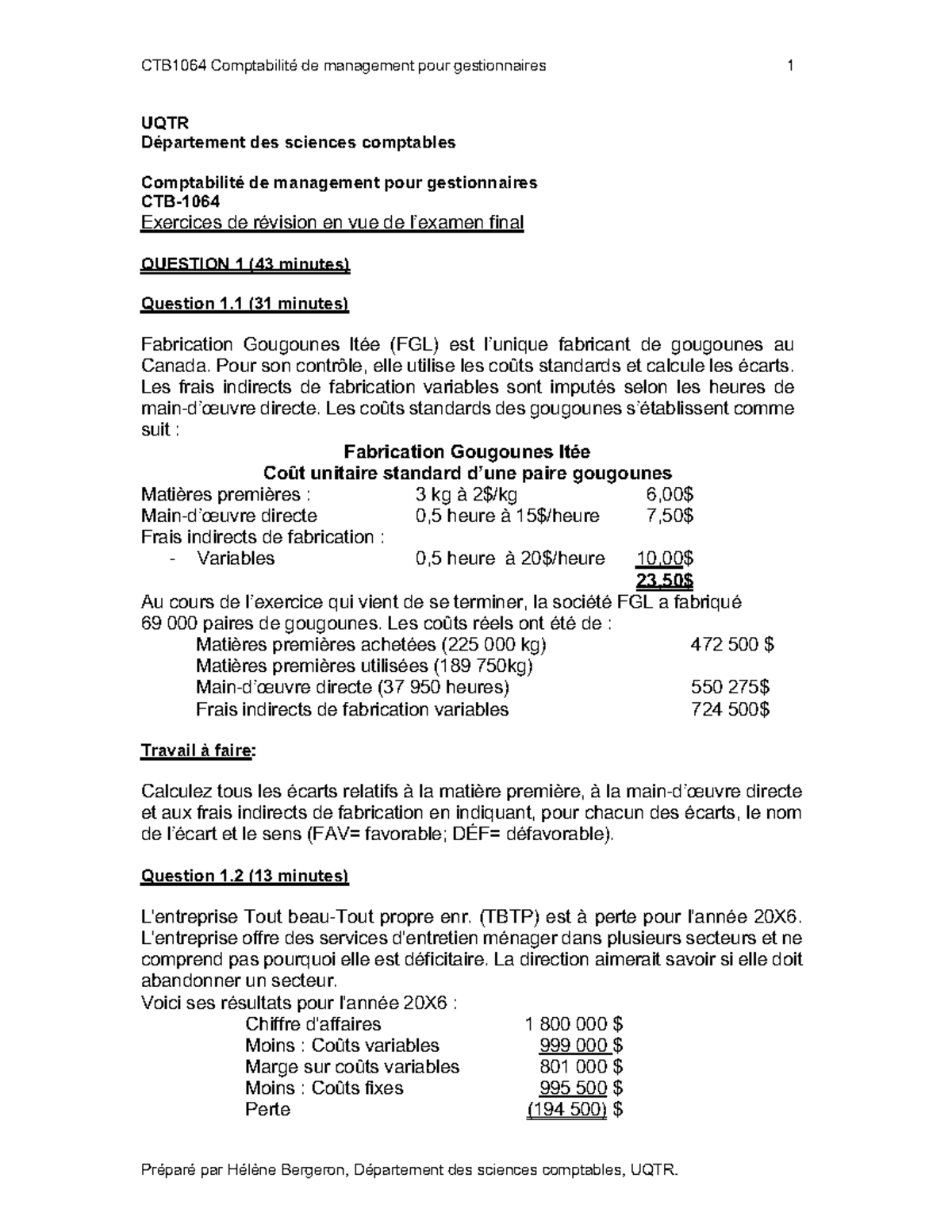CTB1064 Exercices de révision Final Énoncé - UQTR Département des ...