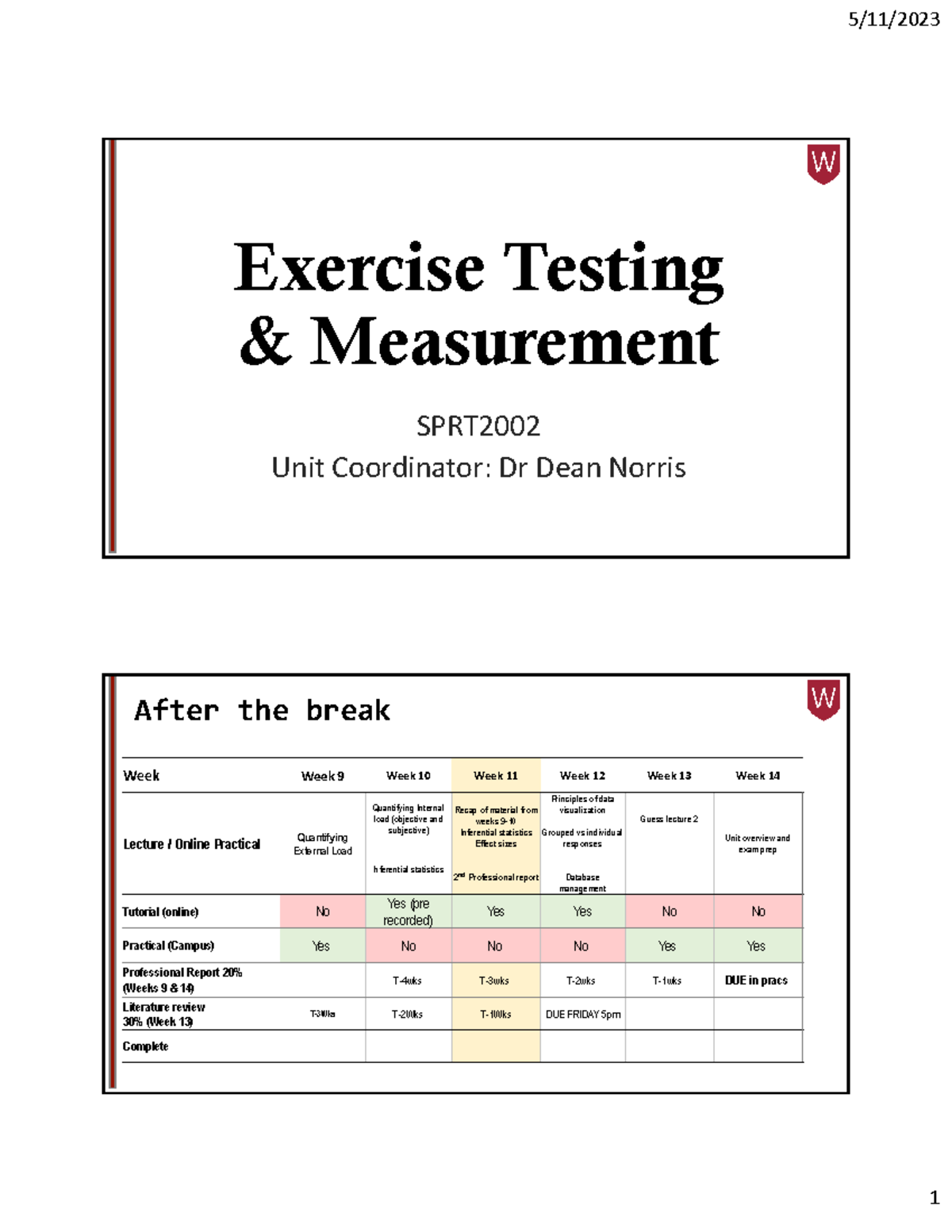 Quantifying Training Stress (cont - Exercise Testing & Measurement SPRT ...