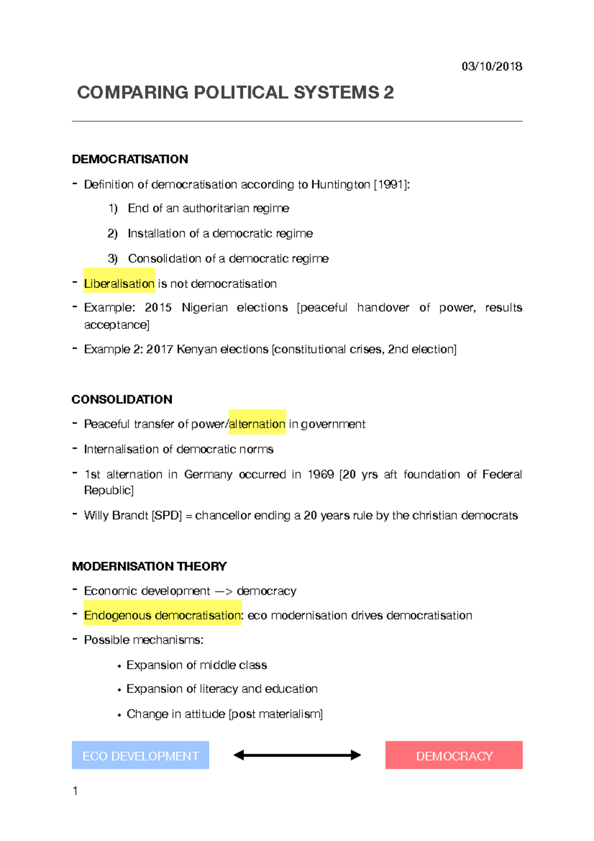 CPS Lecture 2 KCL - 03/10/2018 COMPARING POLITICAL SYSTEMS 2 ...