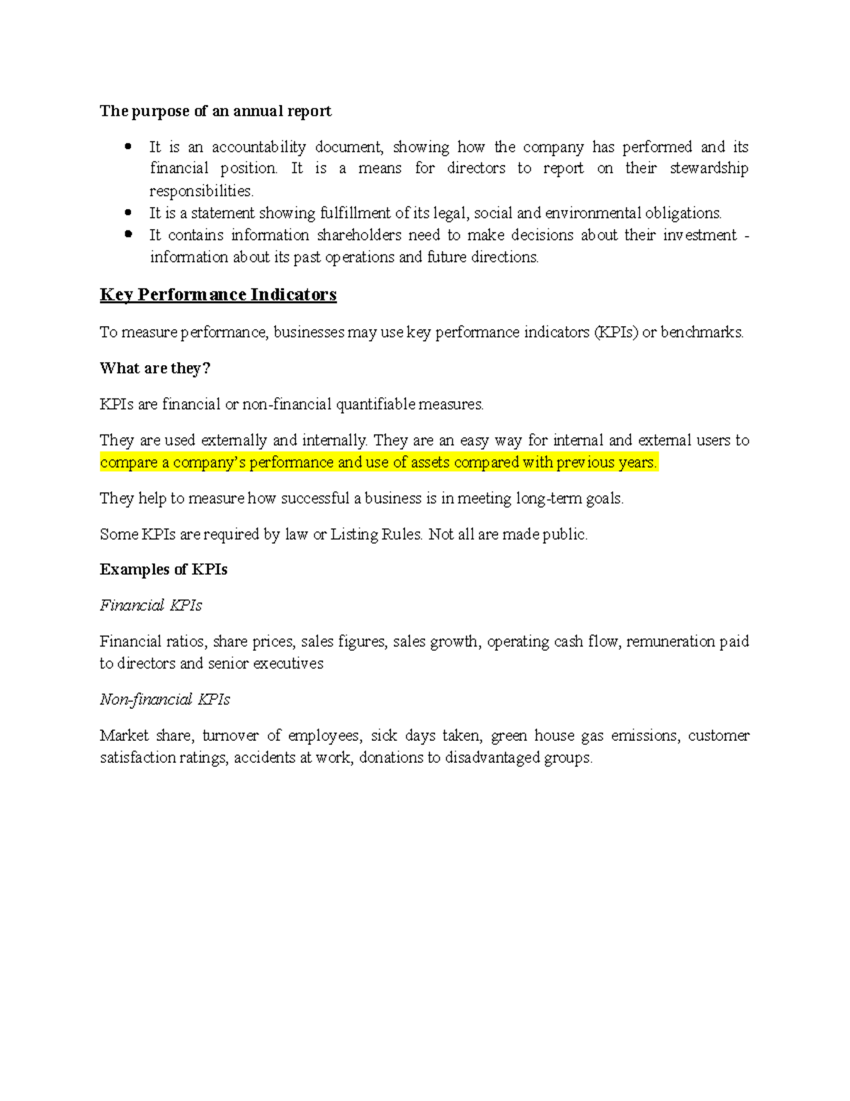 The purpose of an annual report - It is a means for directors to report ...