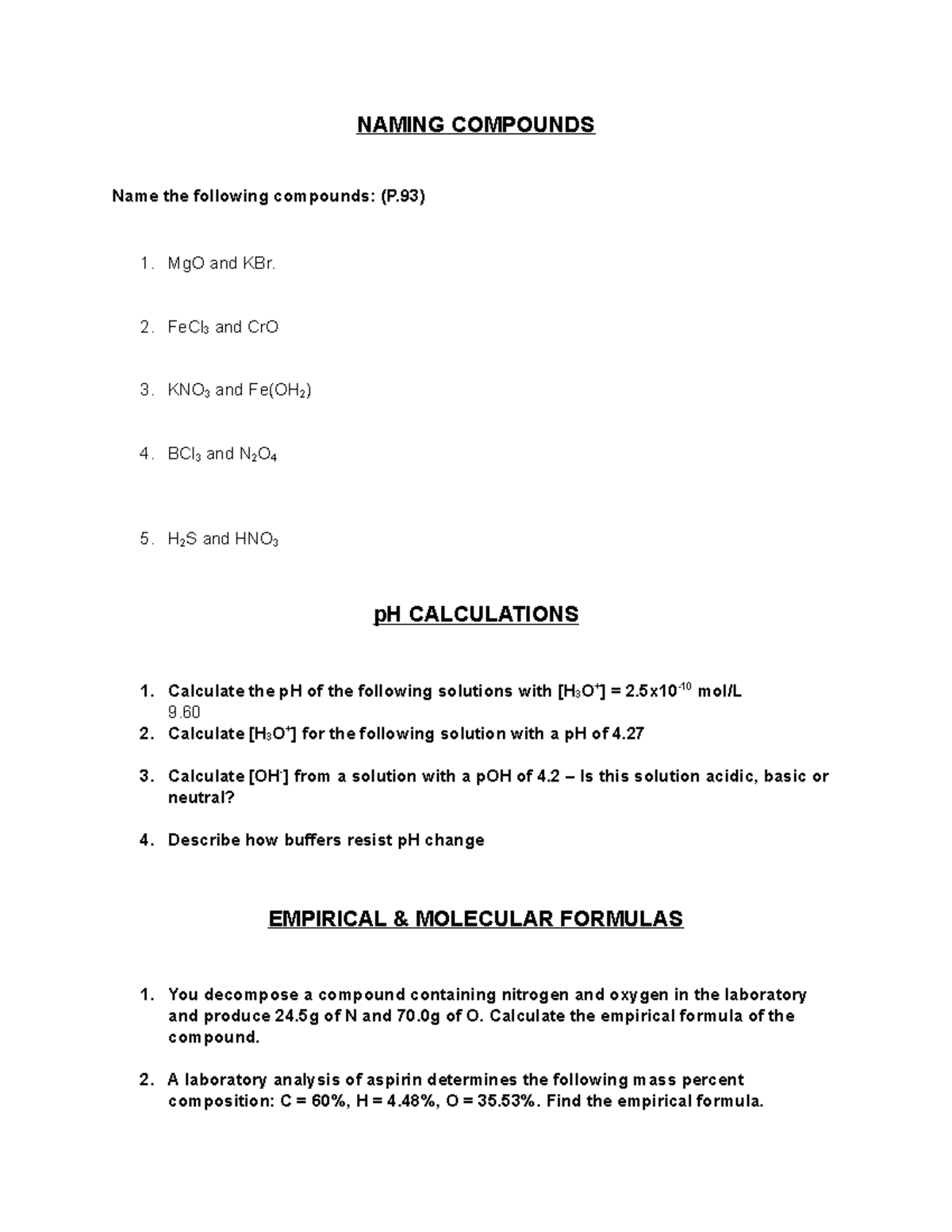 Pass Exam Prac Questions Blank - NAMING COMPOUNDS Name the following ...
