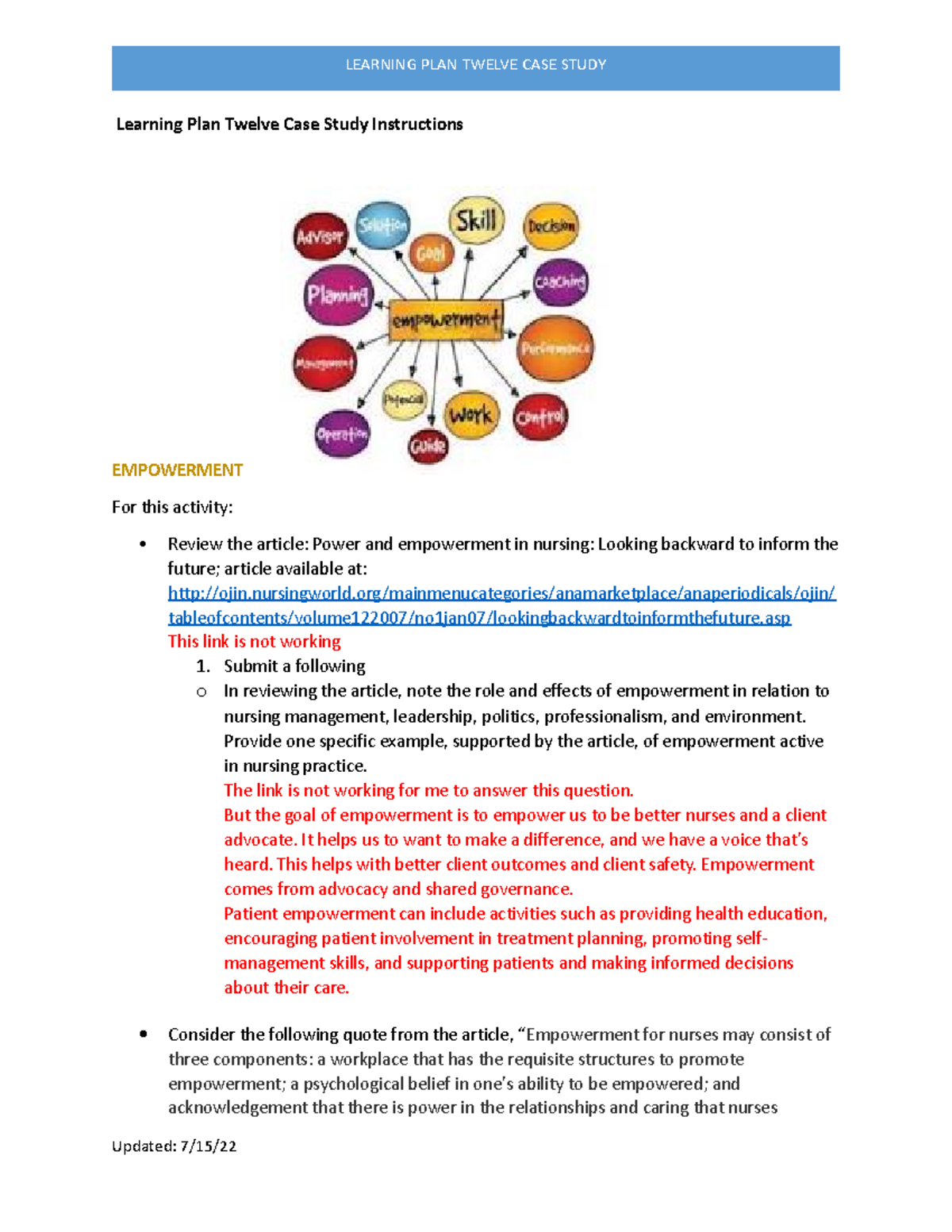 Learning Plan Twelve Case Study - - Studocu