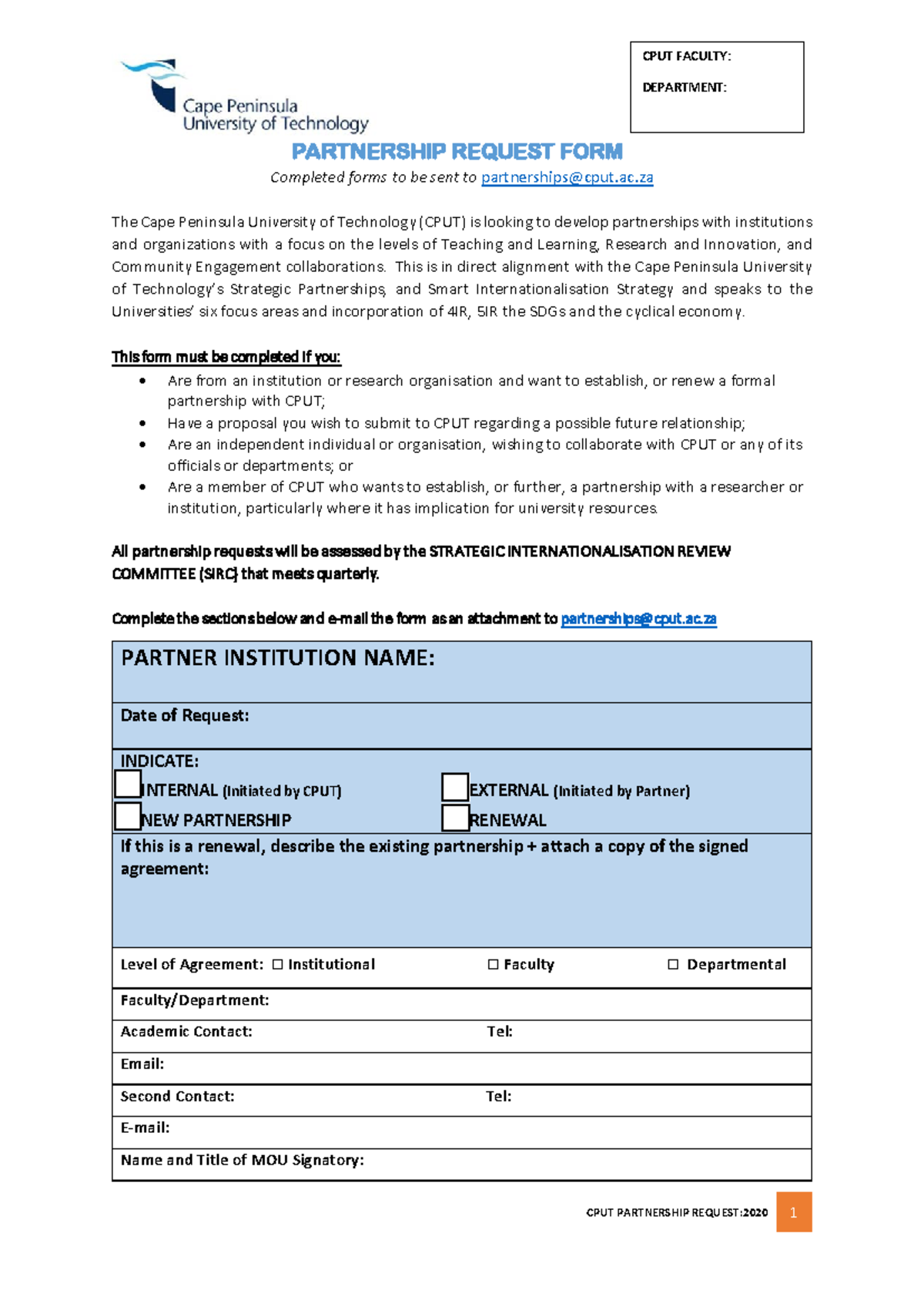 Partnership Request Form 2 - DEPARTMENT: PARTNERSHIP REQUEST FORM ...