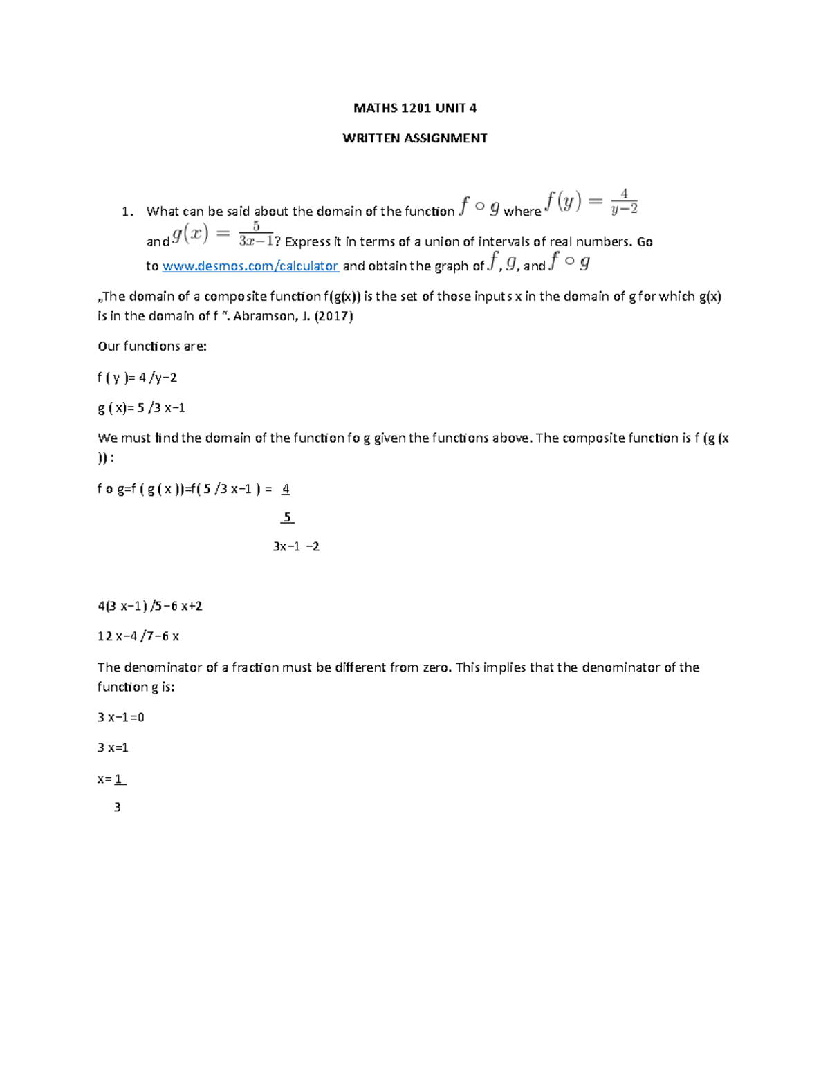 Maths 1201 UNIT 4 - Written Assignment - Accounting - Studocu