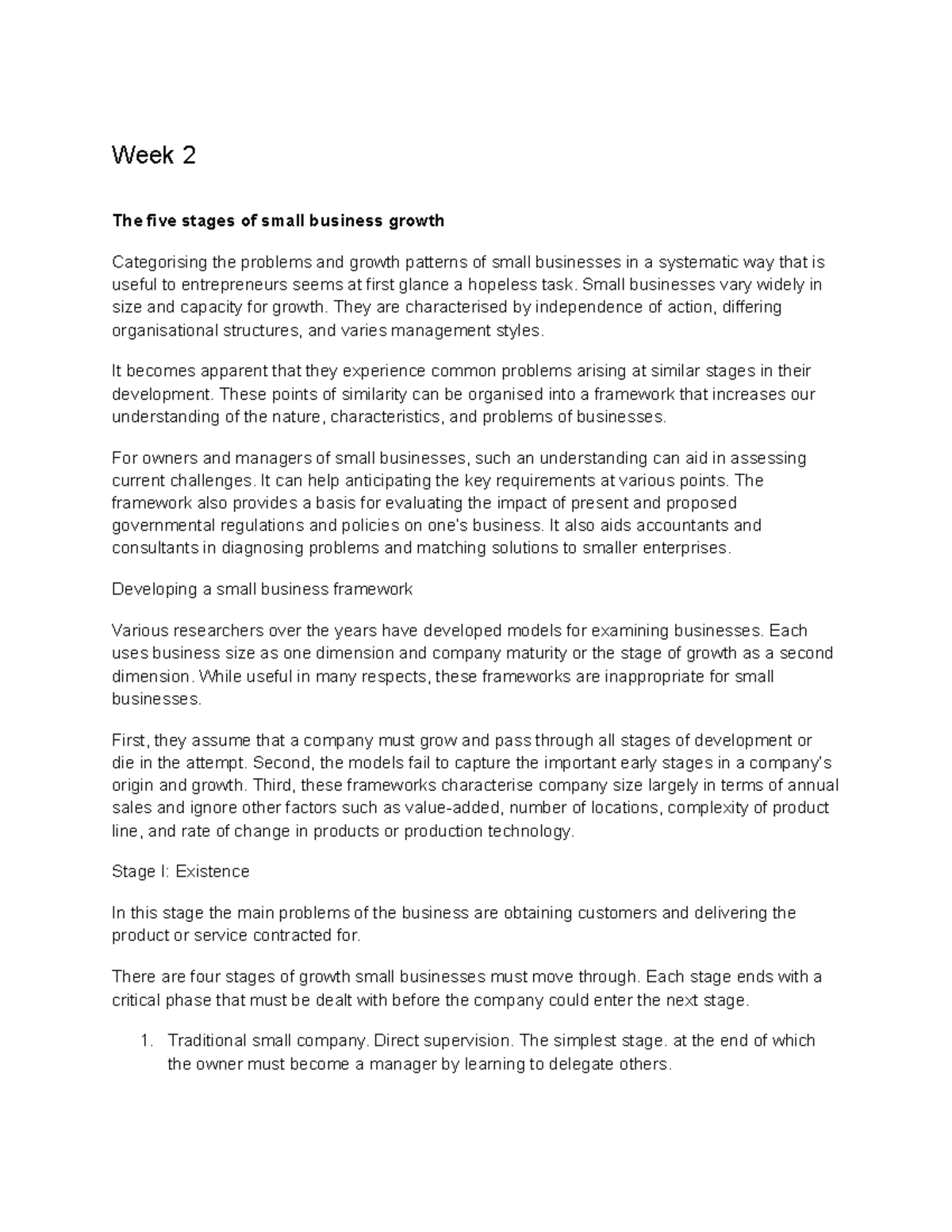 112 exam notes - Week 2 The five stages of small business growth ...