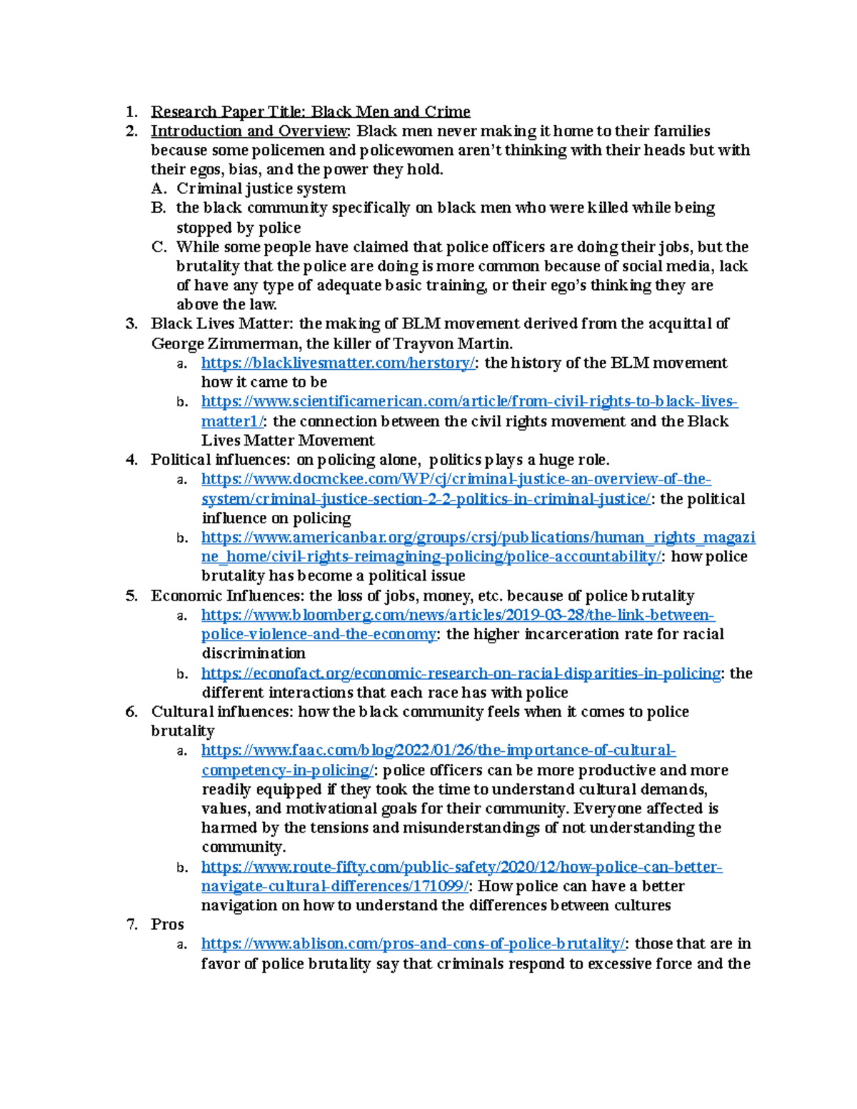 Final paper outline SOC-436 - Research Paper Title: Black Men and Crime ...
