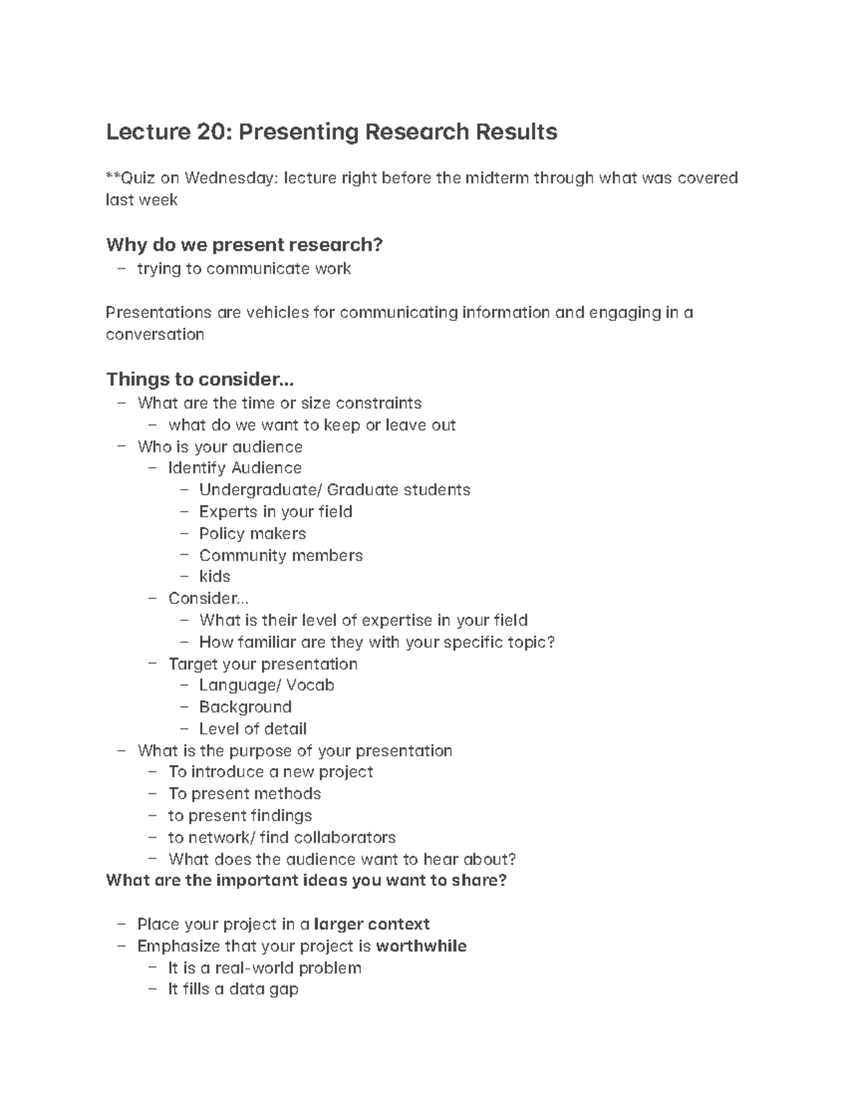 Lecture 20: Presenting Research Results