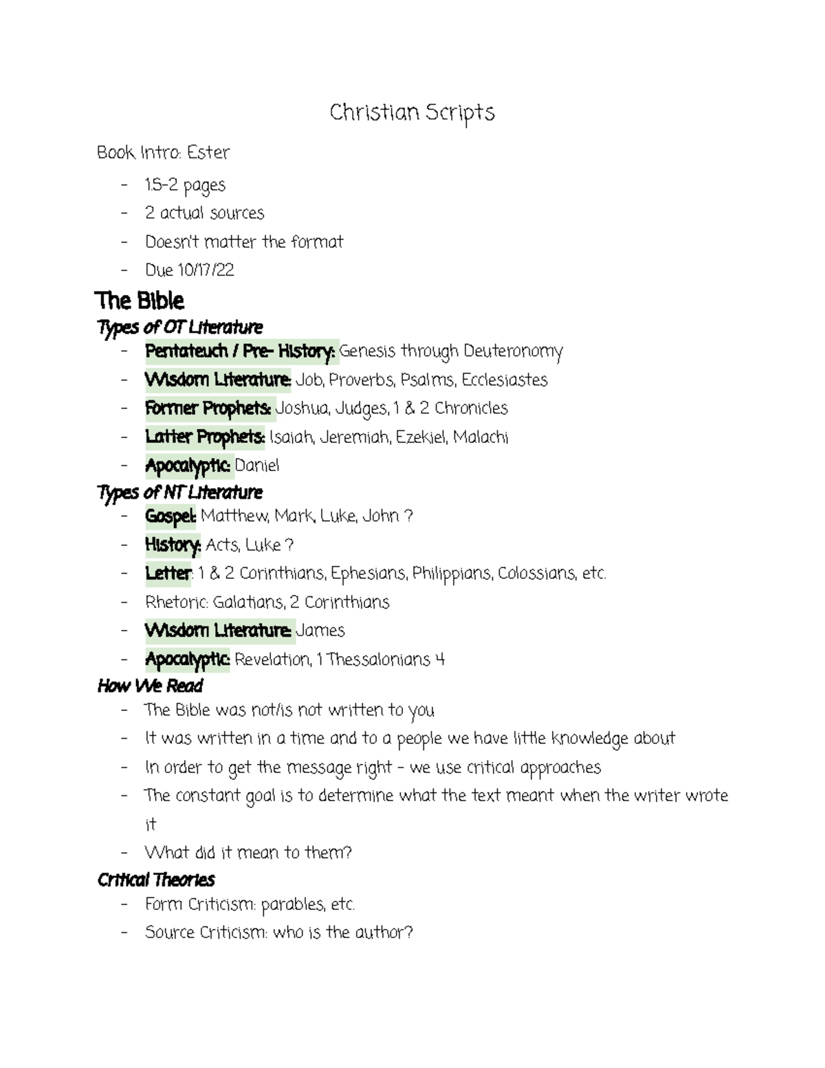 The Bible - Prof Ward - Christian Scripts Book Intro: Ester 1-2 pages 2 ...