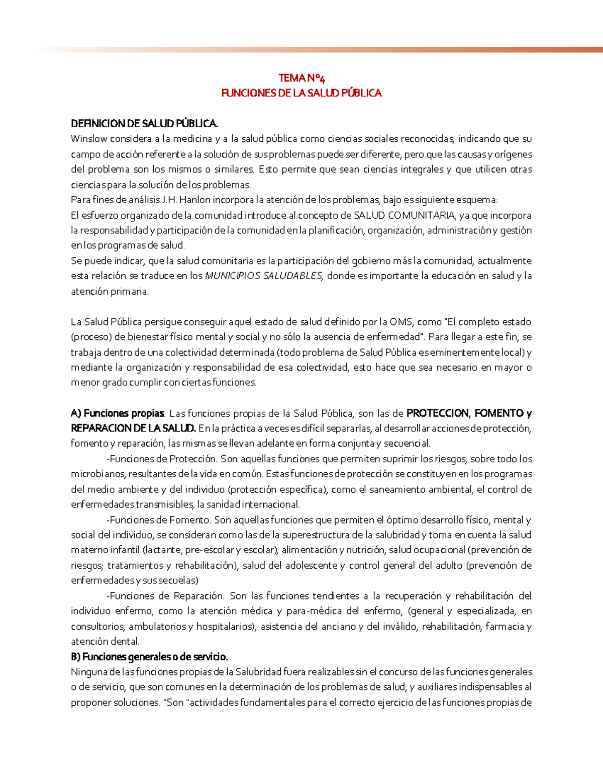 TEMA 4 en adelante - libro de aps udabol - TEMA N° FUNCIONES DE LA SALUD PÚBLICA DEFINICION DE ...