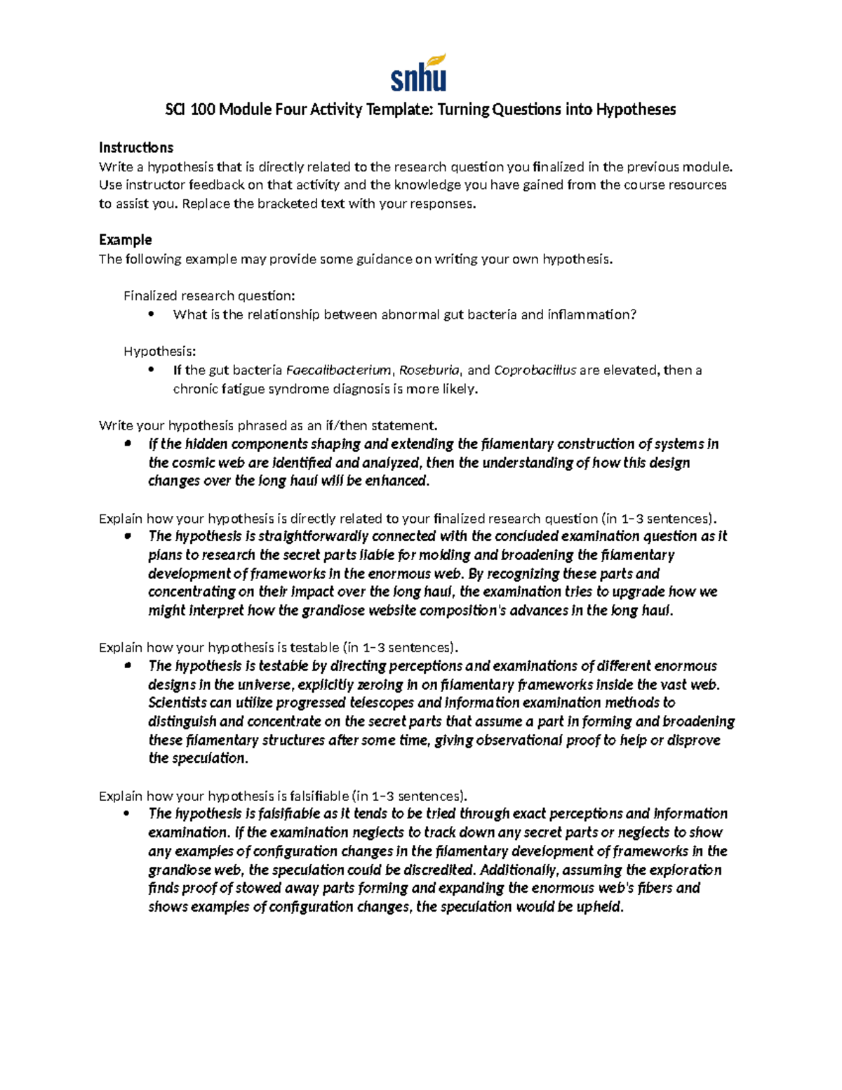 SCI 100 Module Four Activity - Use instructor feedback on that activity ...