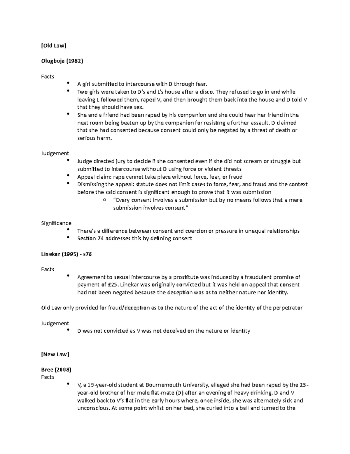 Cases for Sexual Offences - [Old Law] Olugboja (1982) Facts A girl ...