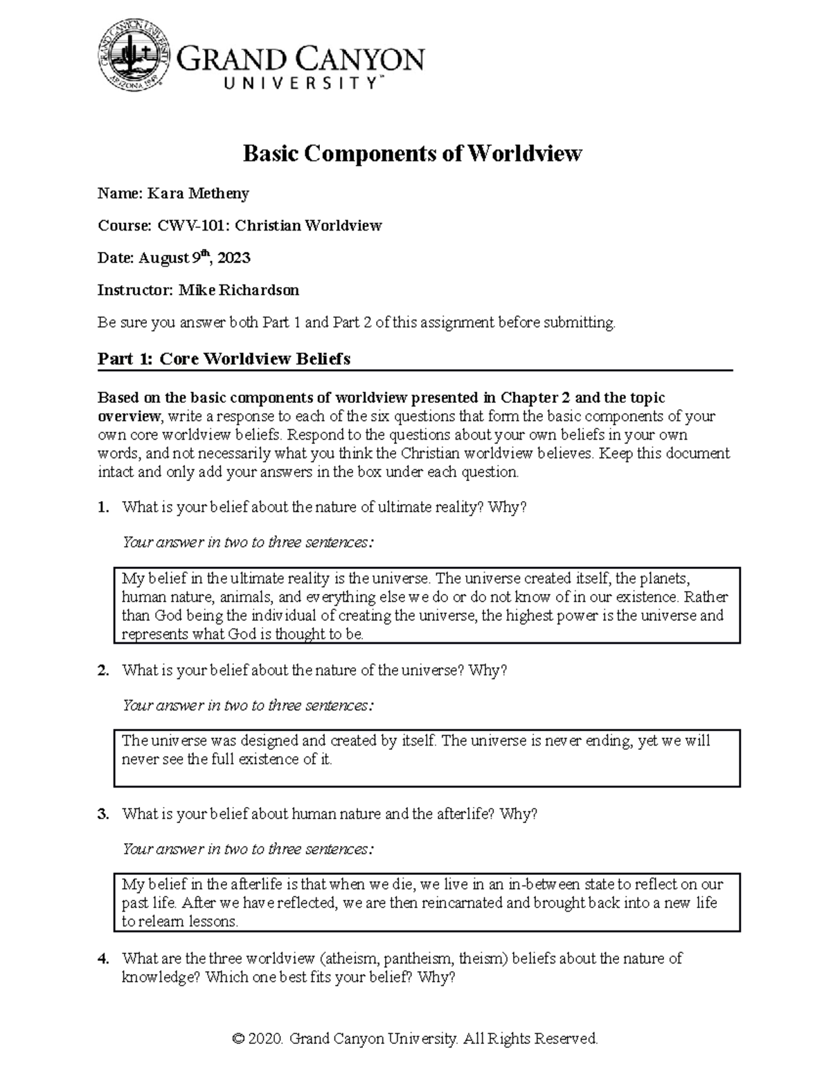 CWV-101 Basic Components of Worldview - Basic Components of Worldview ...