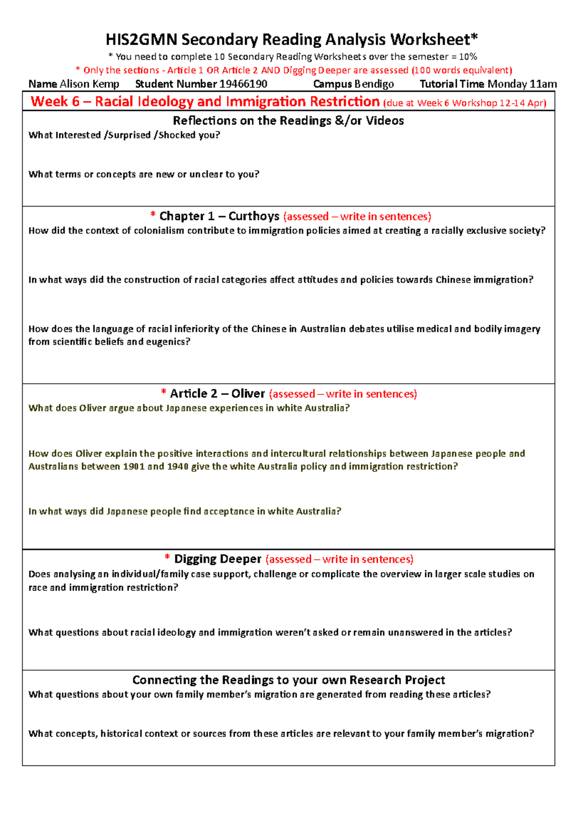 HIS2GMN Secondary Reading Analysis Worksheet Week 6 2021 - HIS2GMN ...