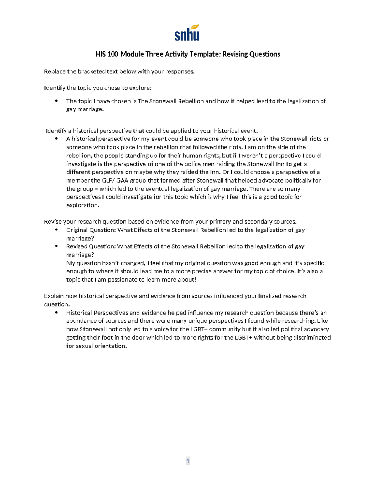 HIS 100 Module Three Activity Revising Questions Template - HIS 100 ...