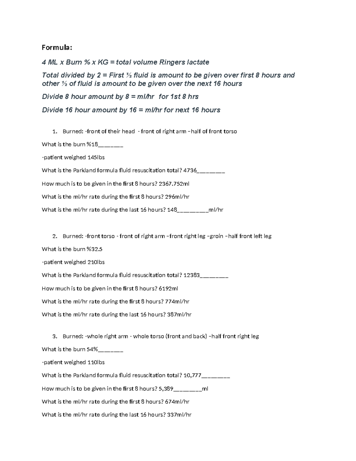 Aaa Parkland+formula+exercise+for+Students - Formula: 4 ML x Burn % x ...