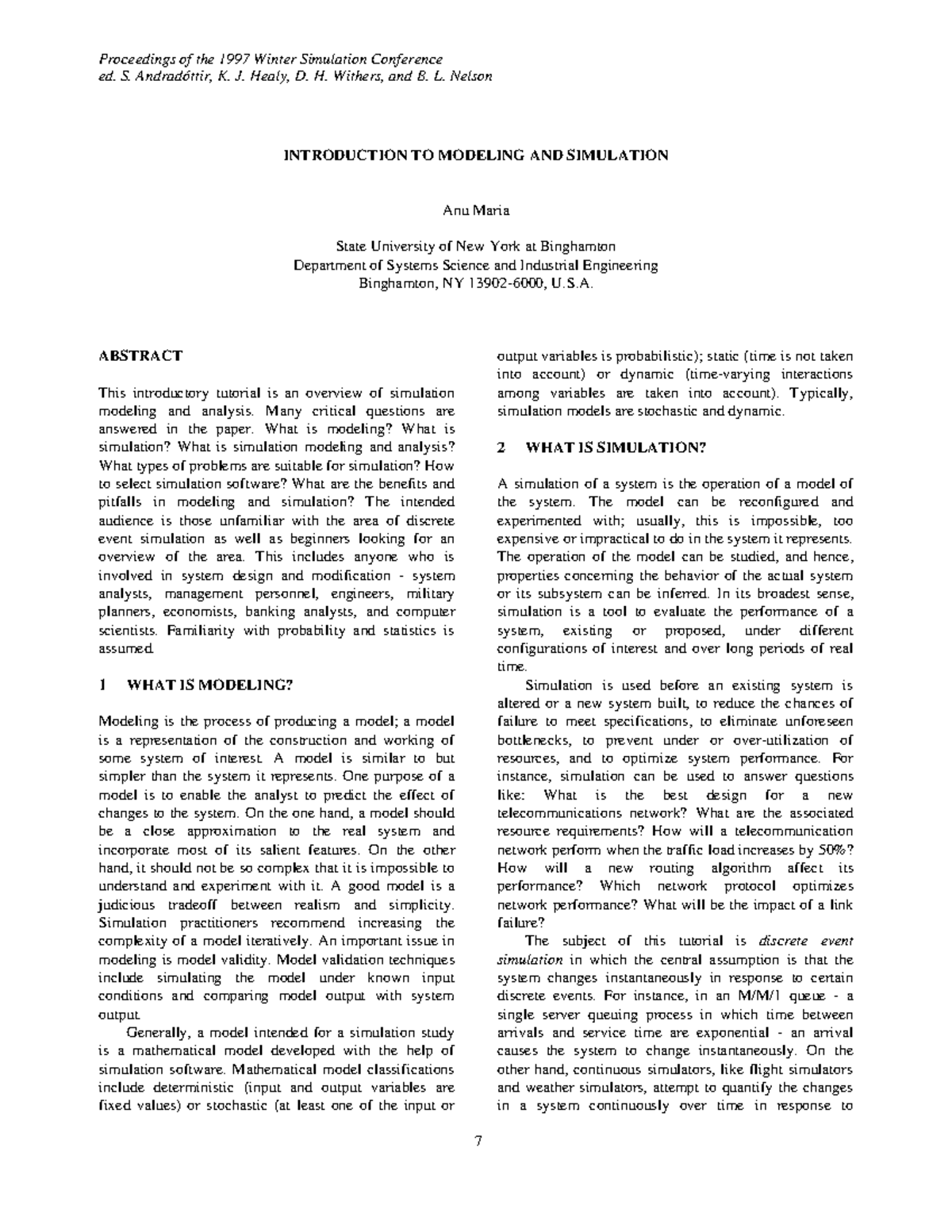 White Paper Introduction To Modeling And Simulation By Anu Maria
