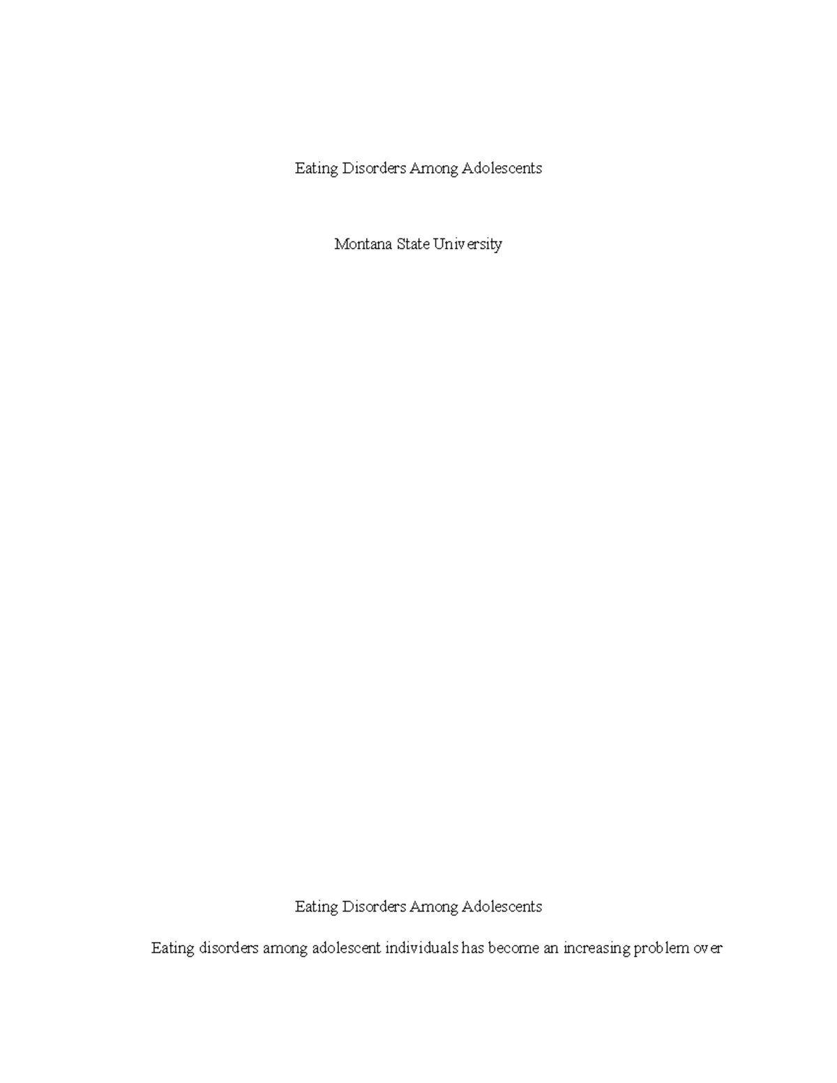 Final Essay: Eating Disorders among Adolescents - Eating Disorders ...