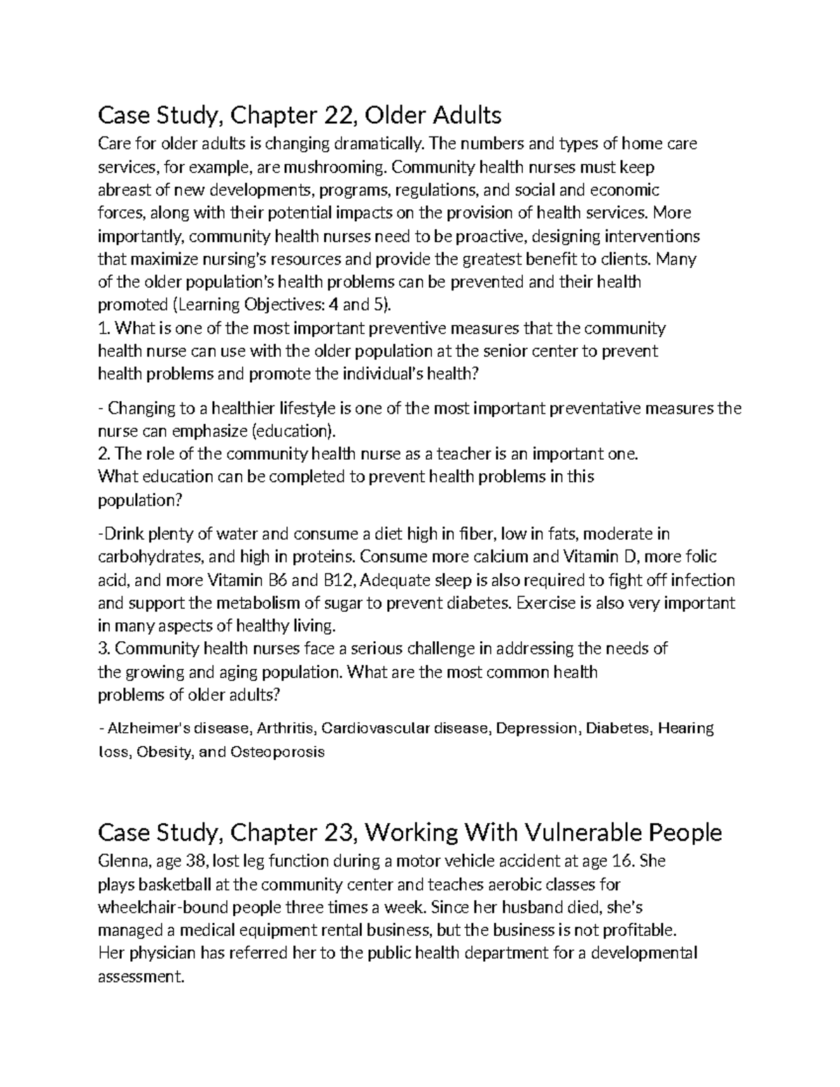 Week 12 Case Study - Case Study, Chapter 22, Older Adults Care for ...