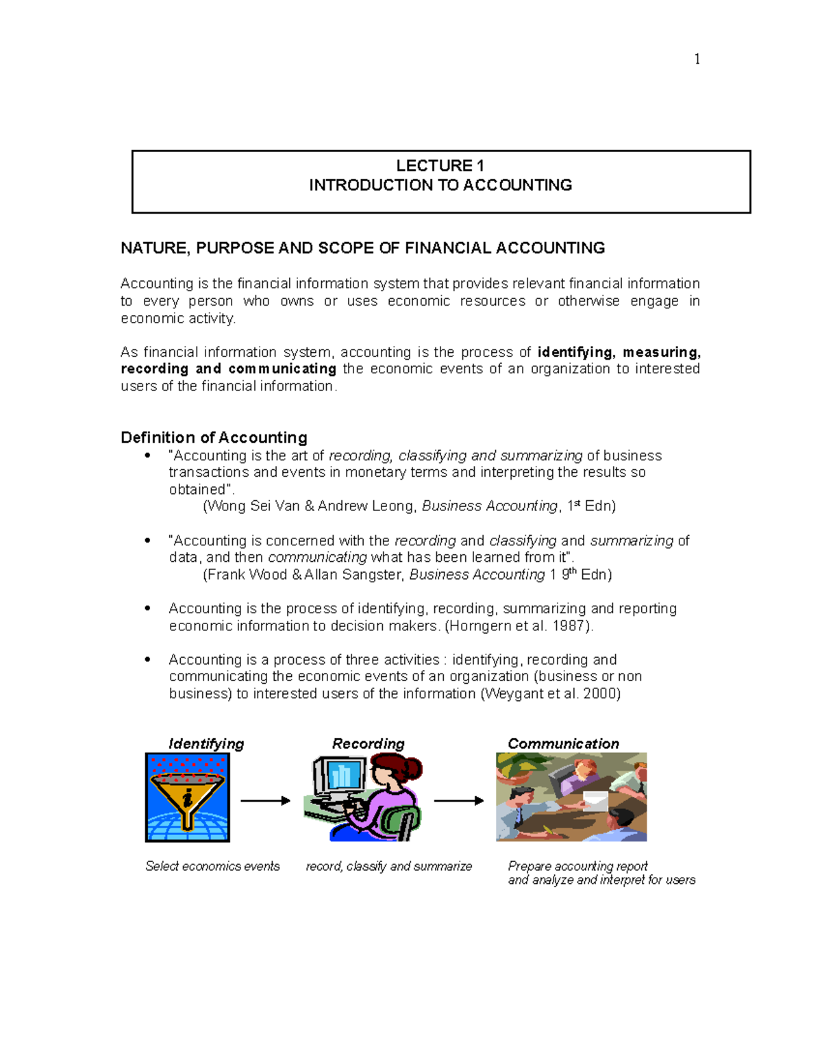 Lecture note 1 - NATURE, PURPOSE AND SCOPE OF FINANCIAL ACCOUNTING ...