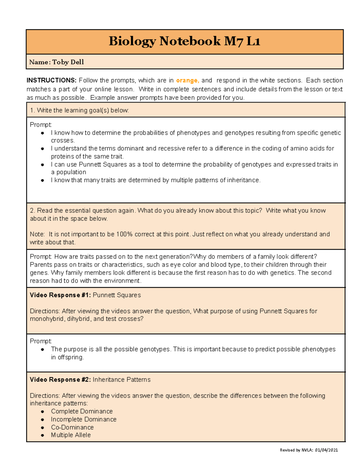 Copy of M7L1 Bio Notebook - Biology Notebook M7 L Name: Toby Dell ...