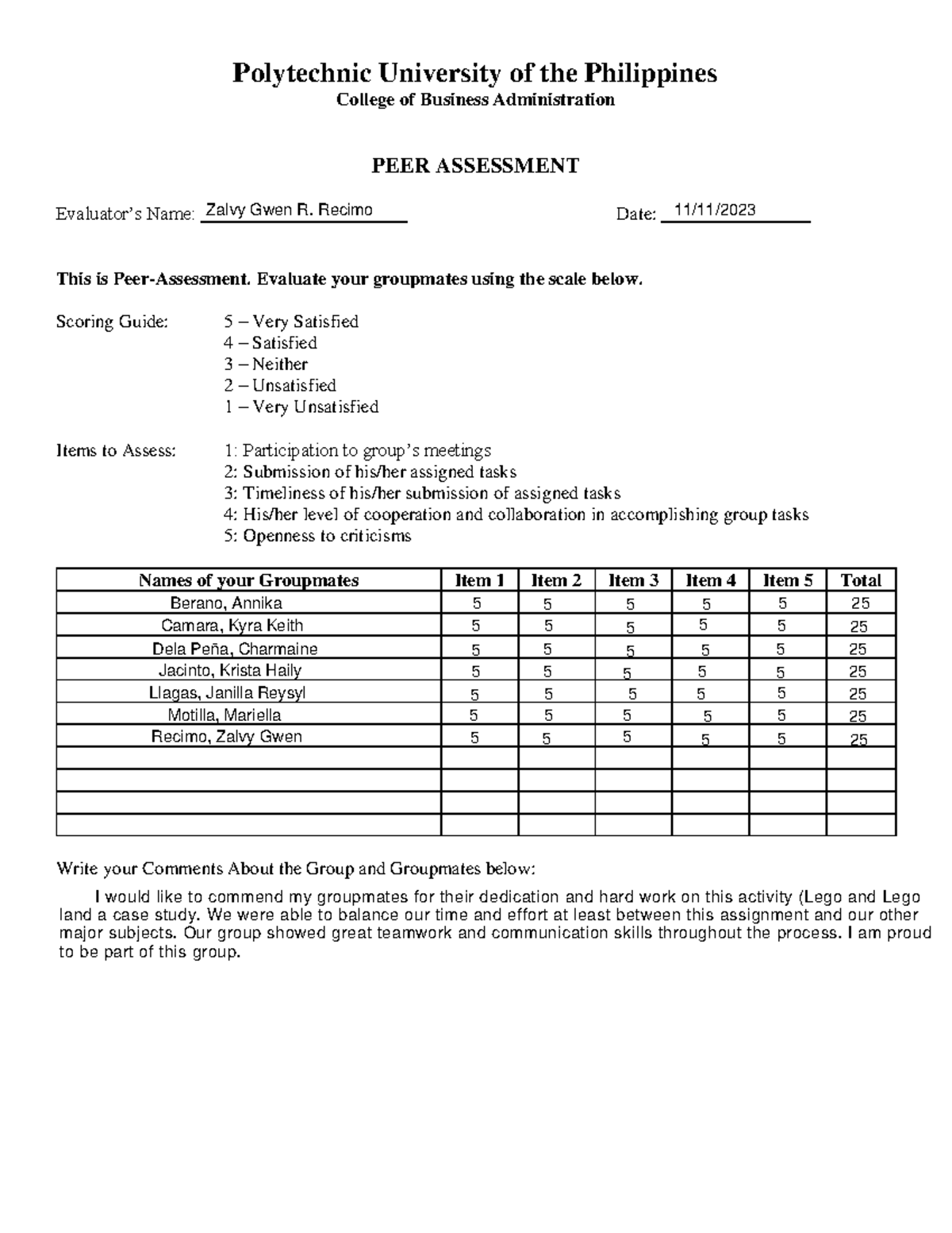 Assessment-FORM1 - haha - Polytechnic University of the Philippines ...