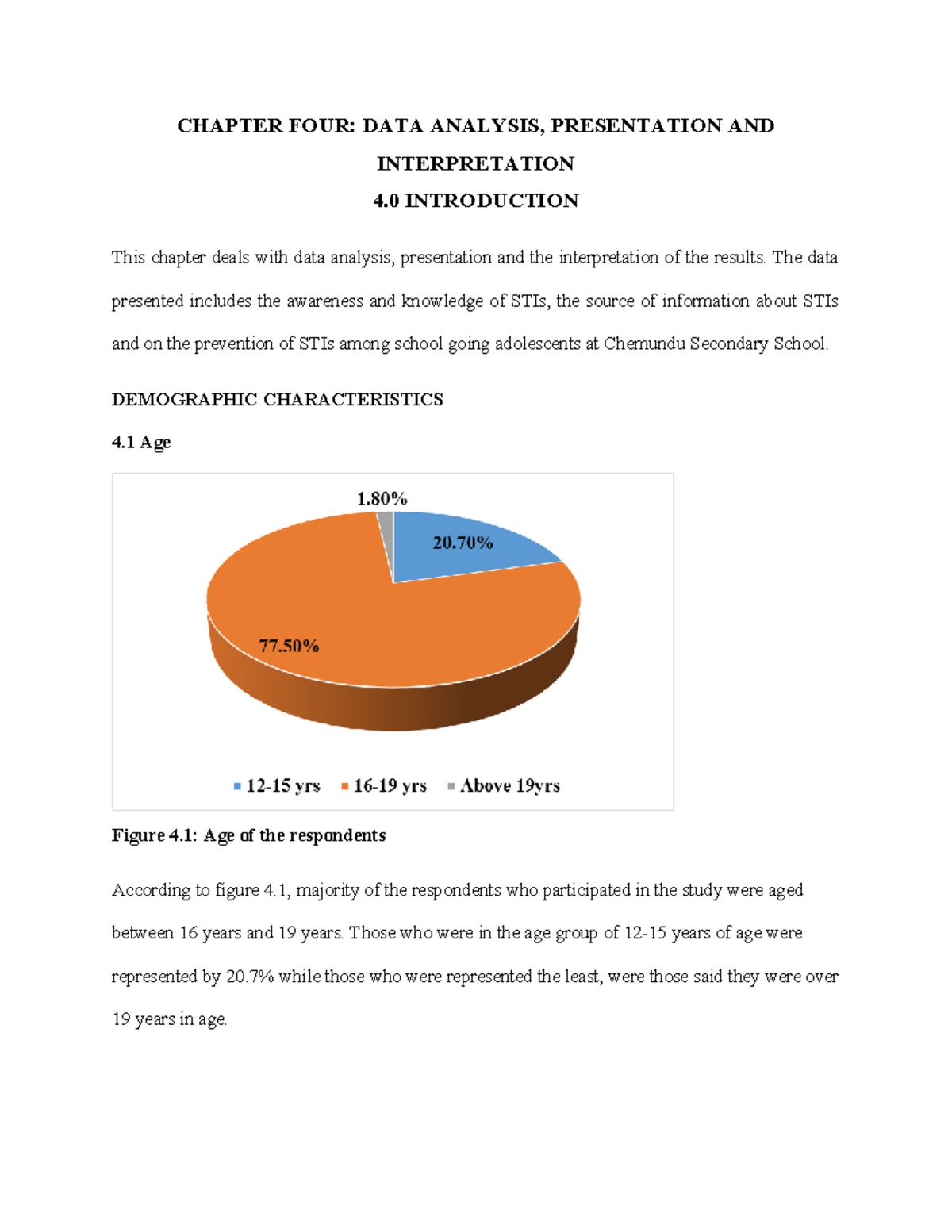 Sample Chapter 4 Analyzed AND Interpreted - CHAPTER FOUR: DATA ANALYSIS ...