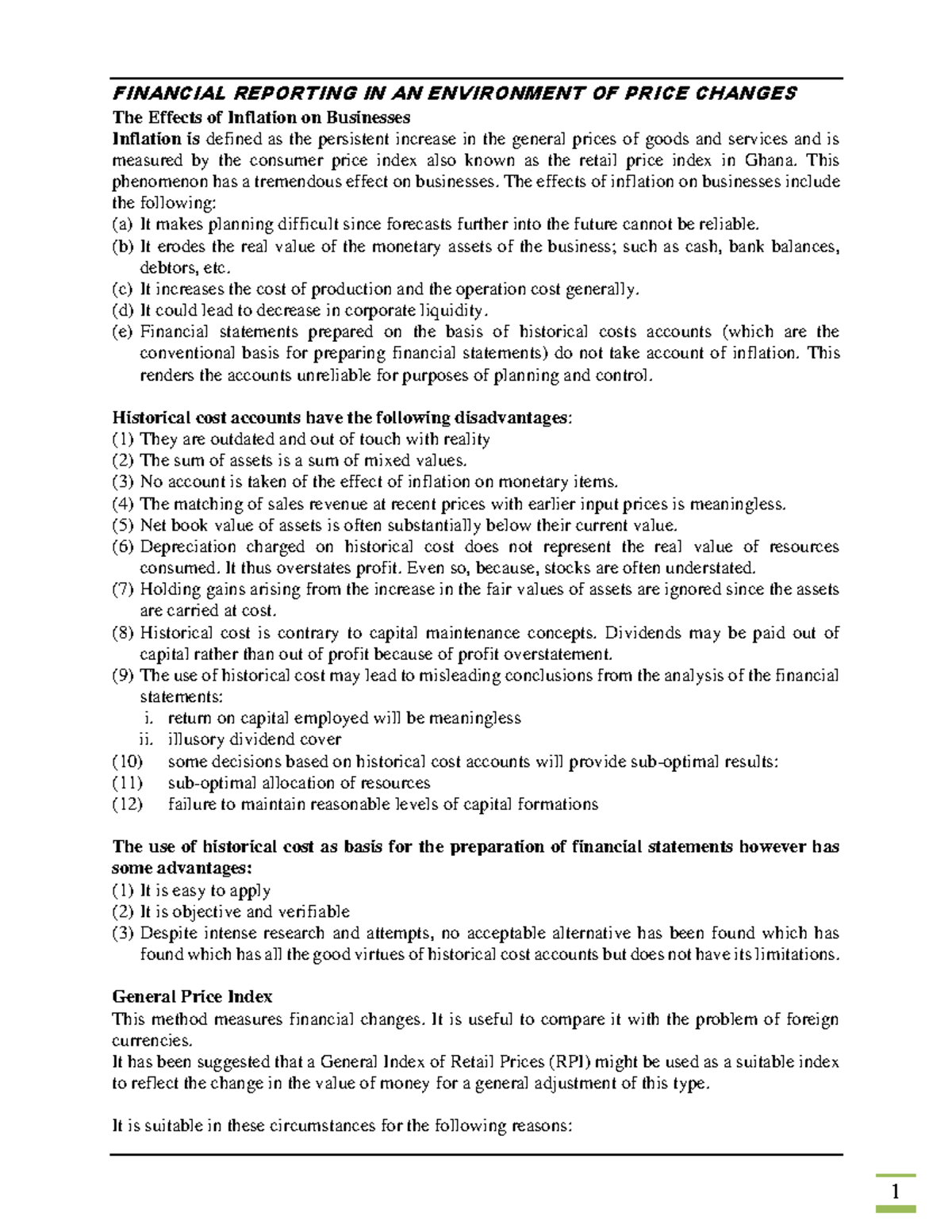 Accounting for price level changes - FINANCIAL REPORTING IN AN ...