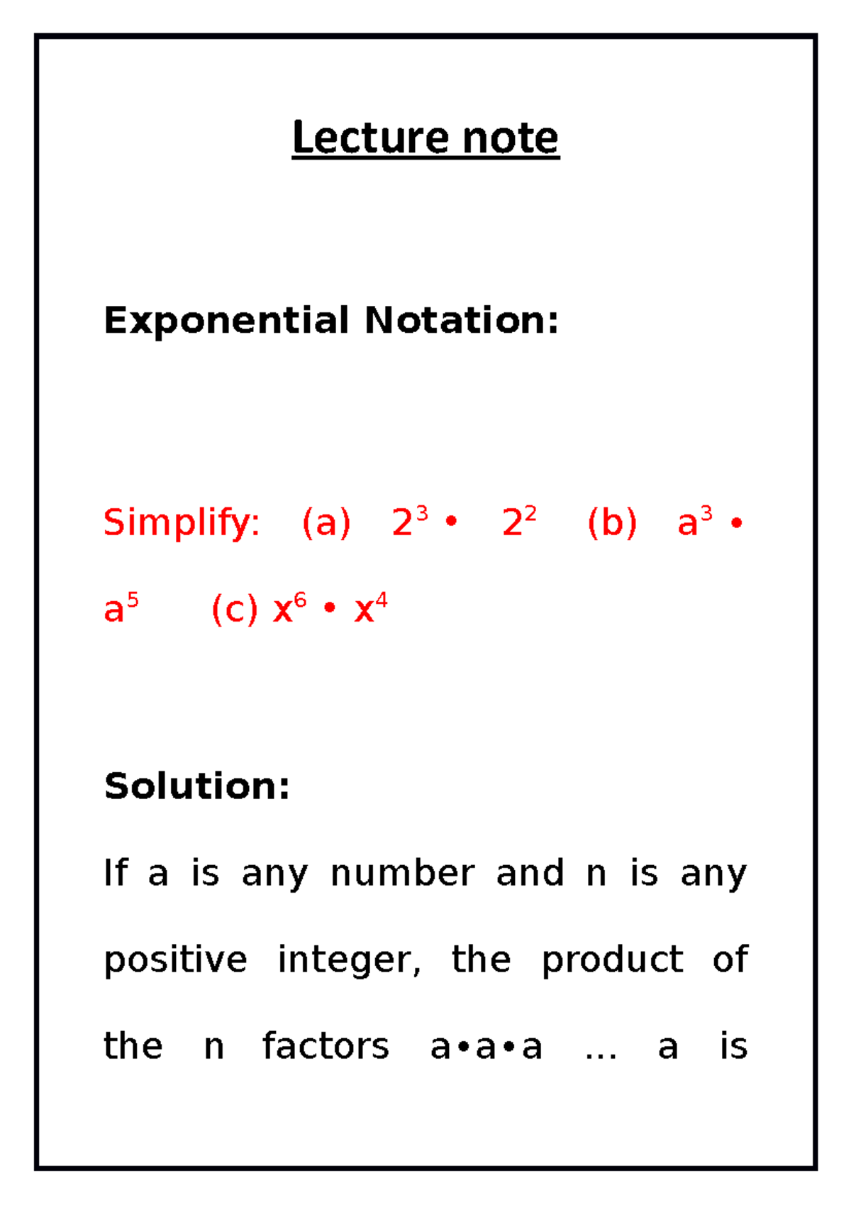 Lecture note of Exponential Notation - Lecture note Exponential ...